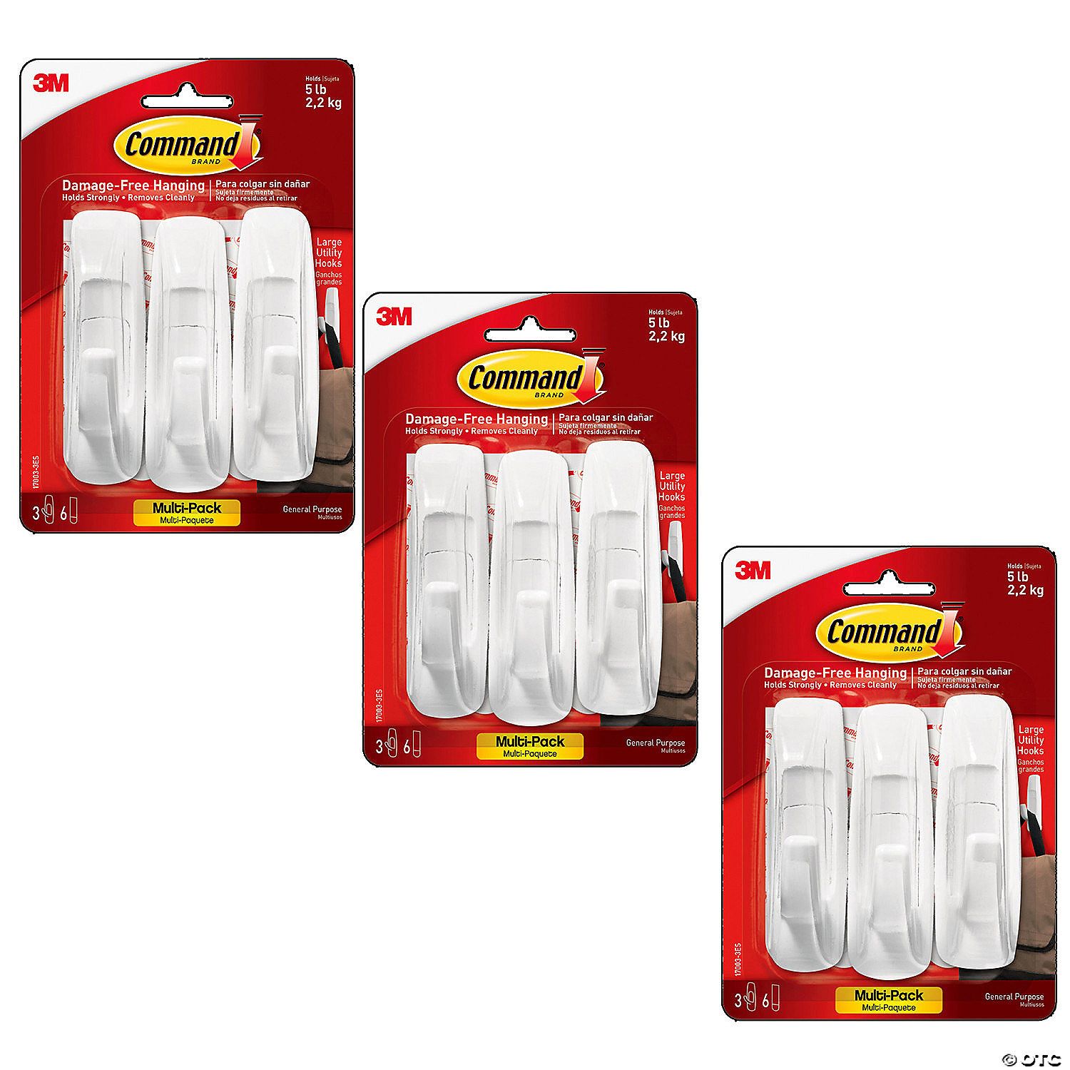 3M Command Large Utility Hooks Multi-Pack, 3 Per Pack, 3 Packs ...