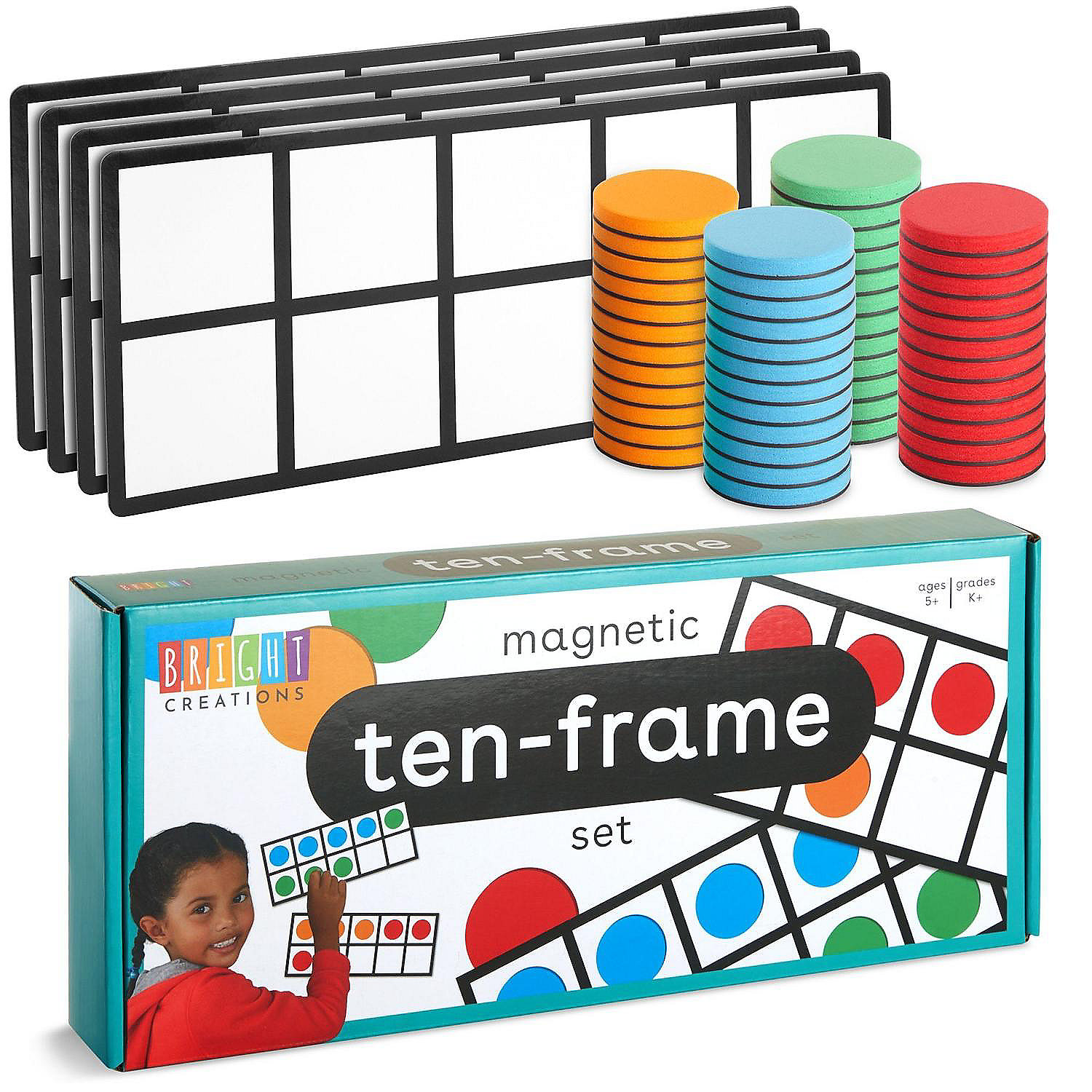 4 Pack Giant Magnetic Ten Frames with 48 Math Counters for Classroom ...