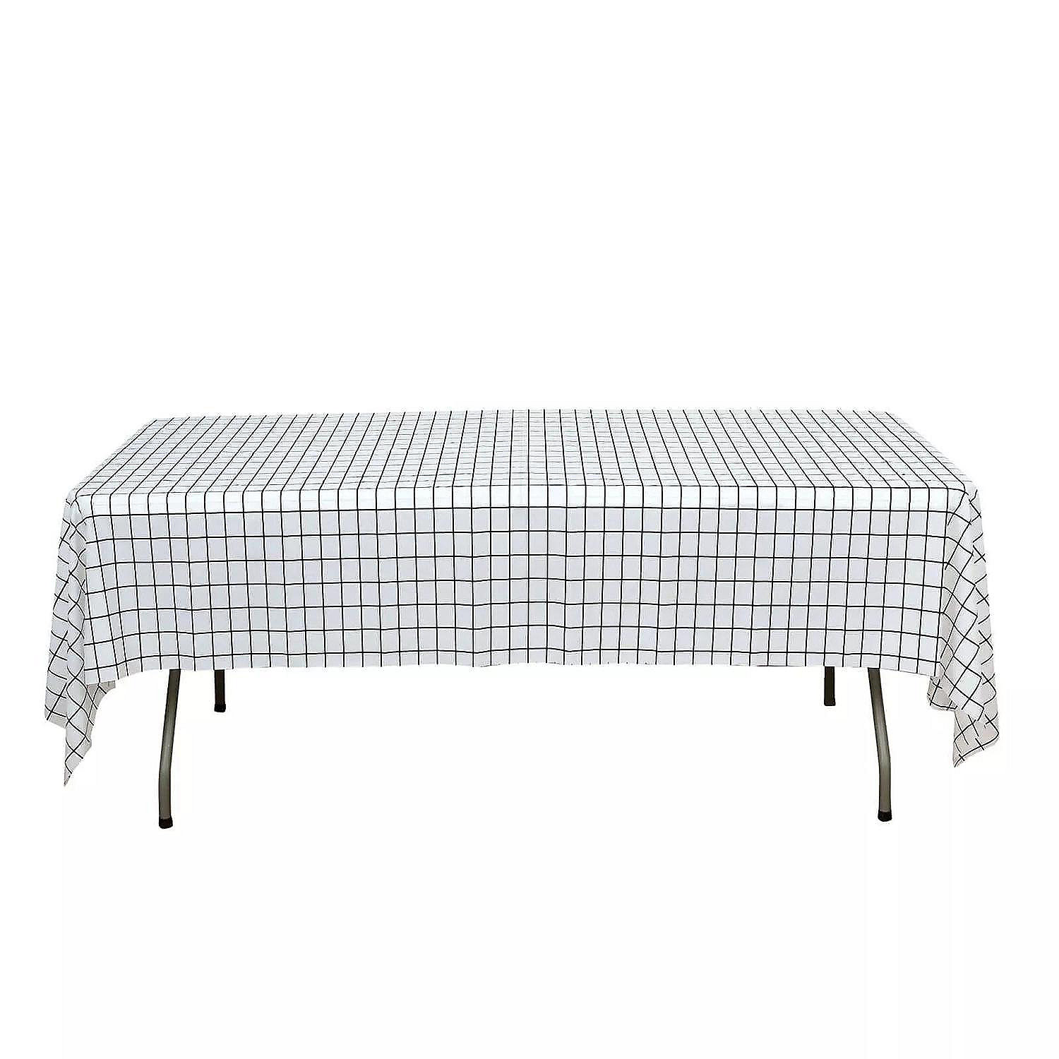 5 Black White Rectangular 54" x 108" Grid Rectangular Plastic Table Covers