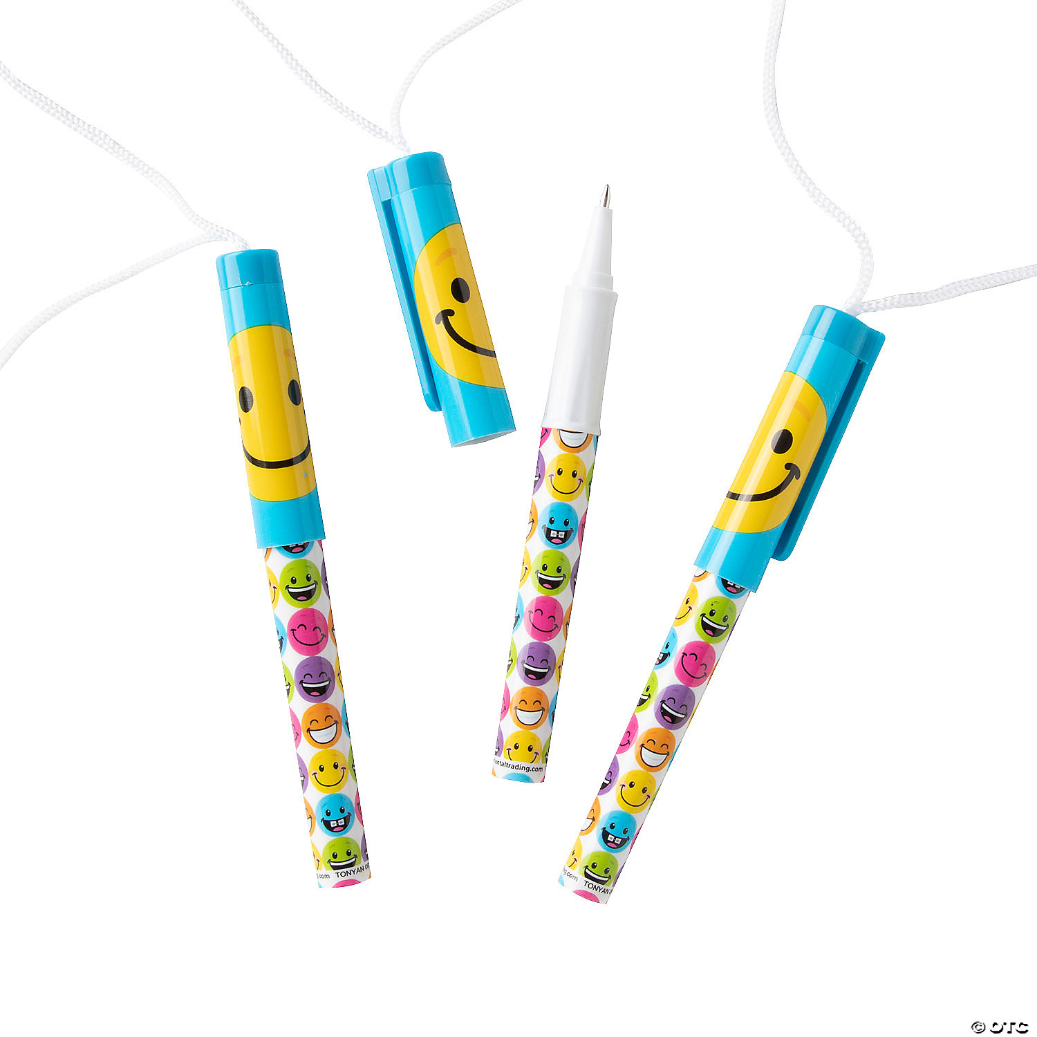5" Multicolor Smile Face Plastic Pens on a Rope - 12 Pc. | Oriental Trading