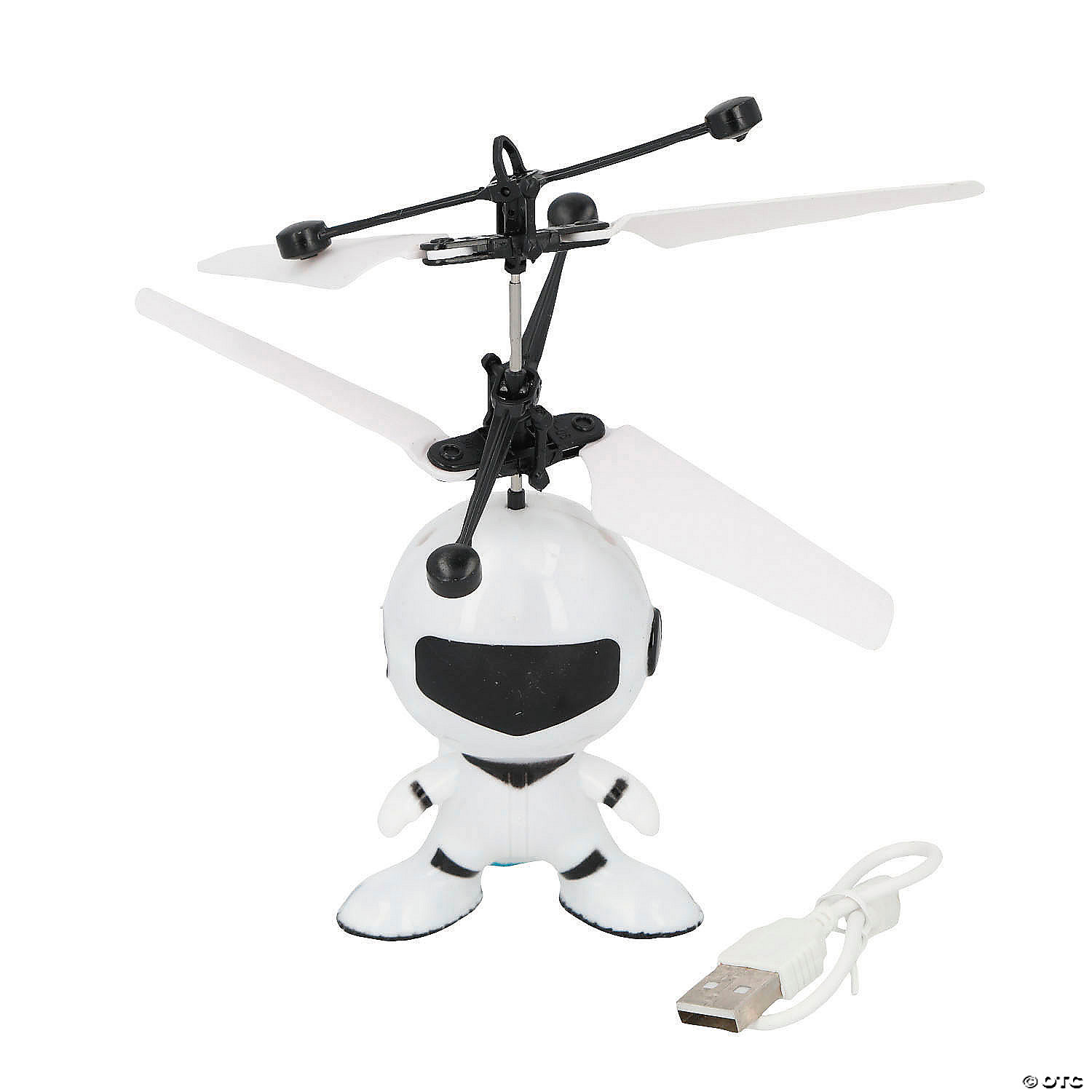 5" White Plastic USB-Charging Flying Robot Propeller Toy | Fun Express