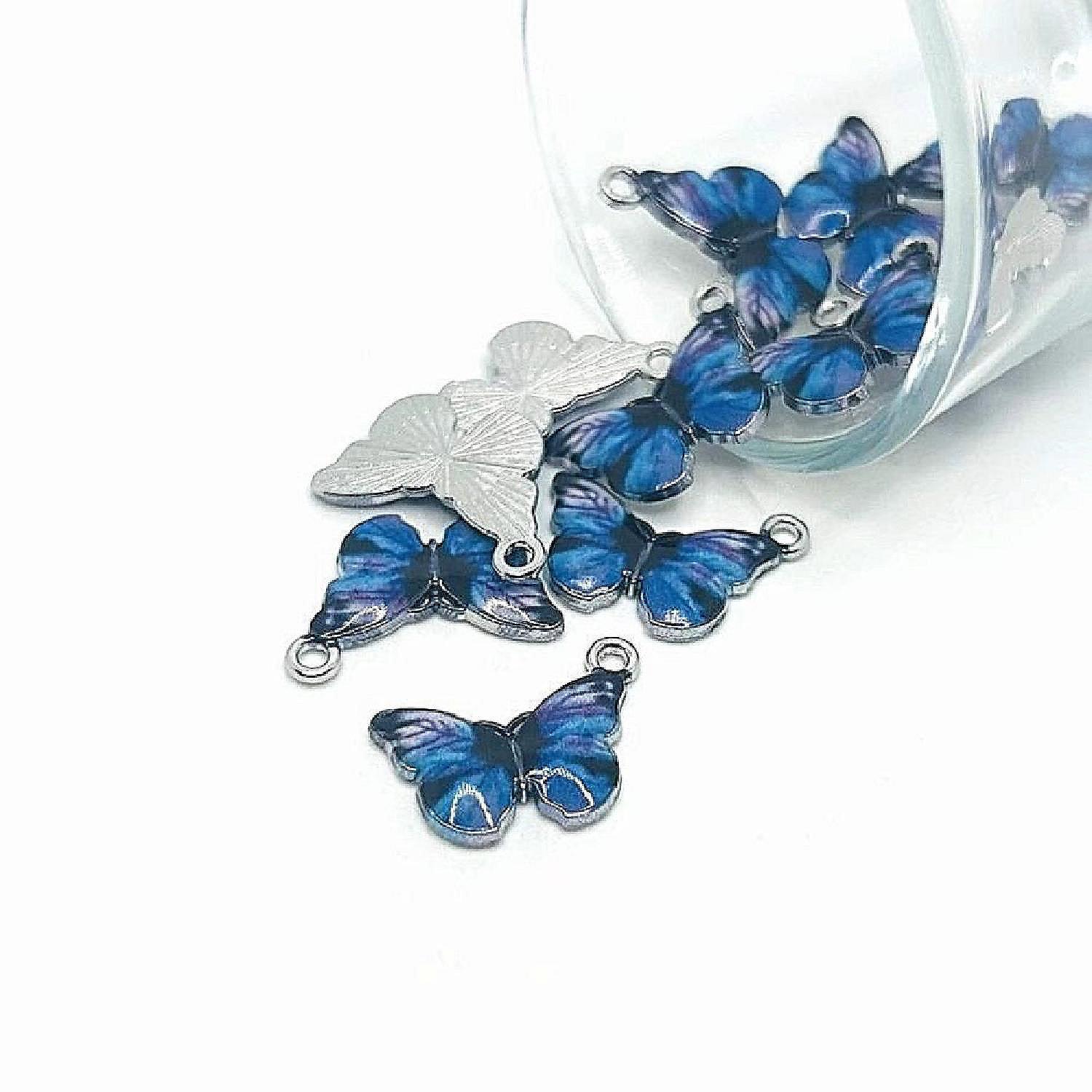 50 Pcs Blue Butterfly Charms