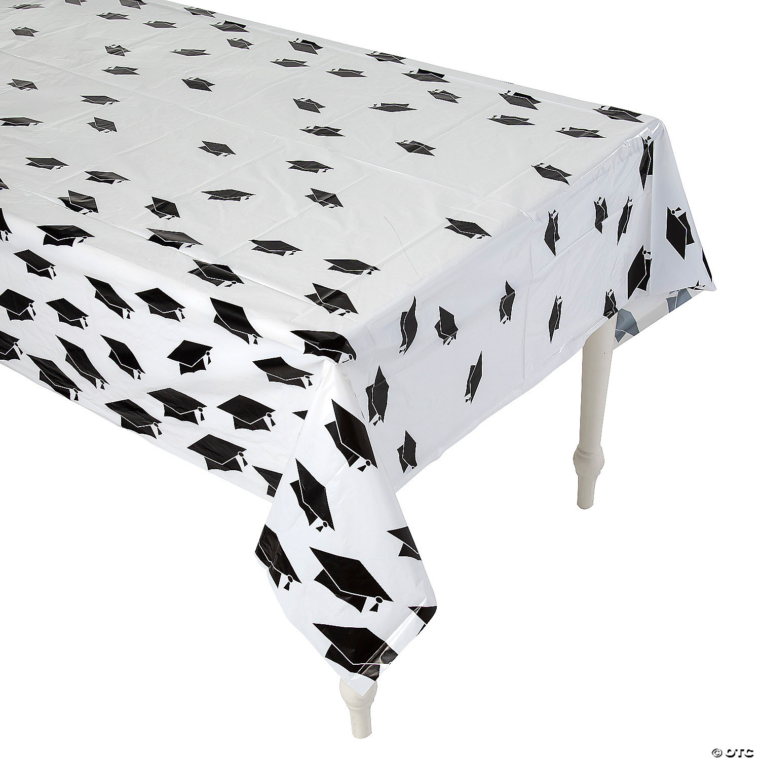 54" x 108" Graduation Cap Rectangle Disposable Plastic Tablecloth