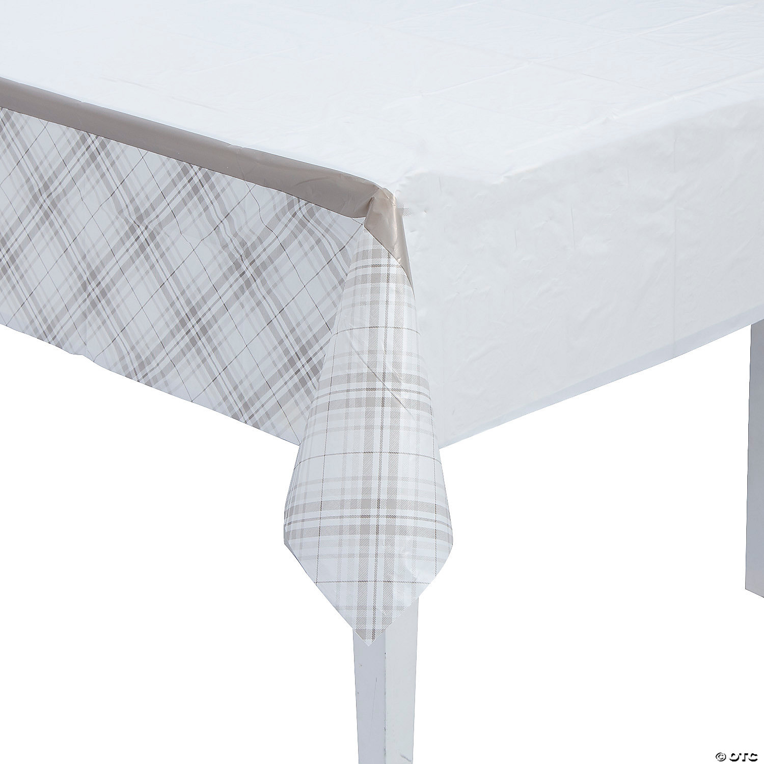 54" x 108" Neutral Plaid Plastic Tablecloth | Oriental Trading