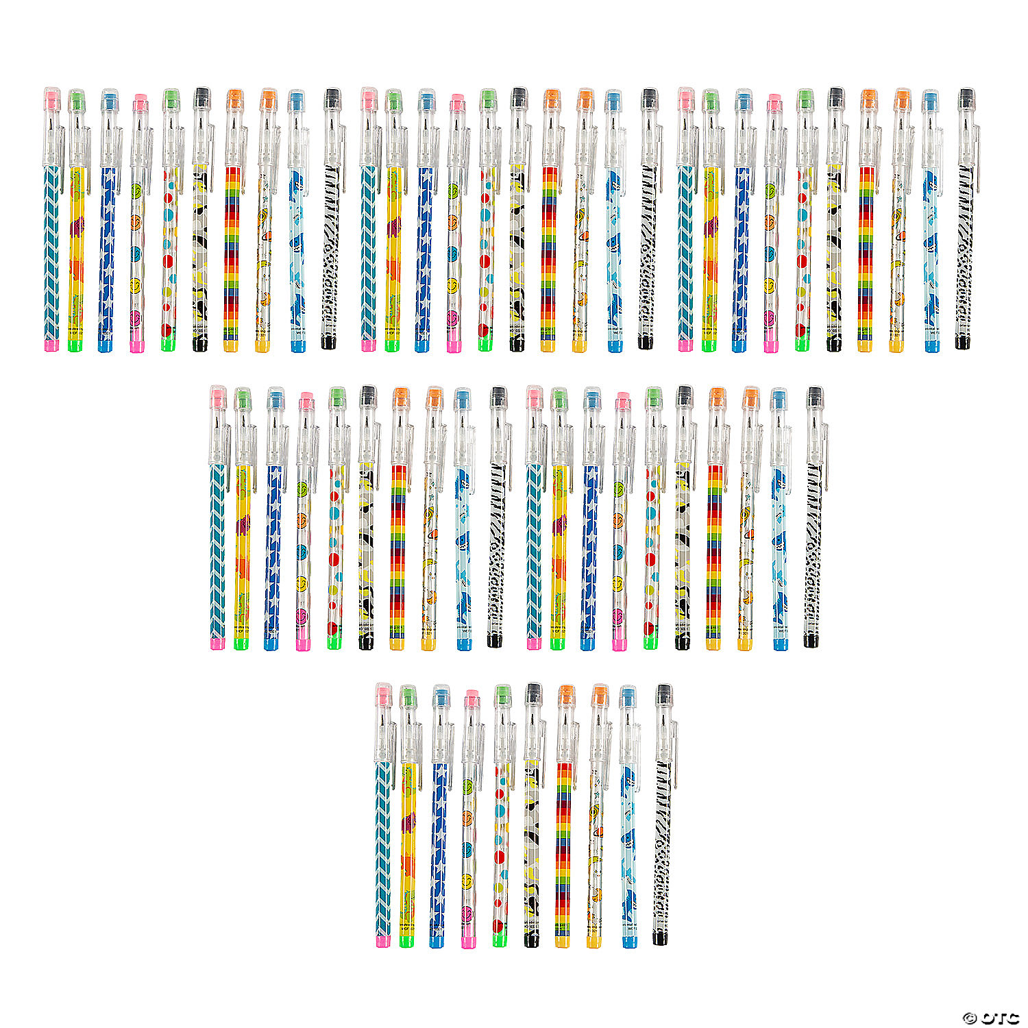 6" Bulk 50 Pc. Colorful Designs Stacking Point Pencil Assortment ...