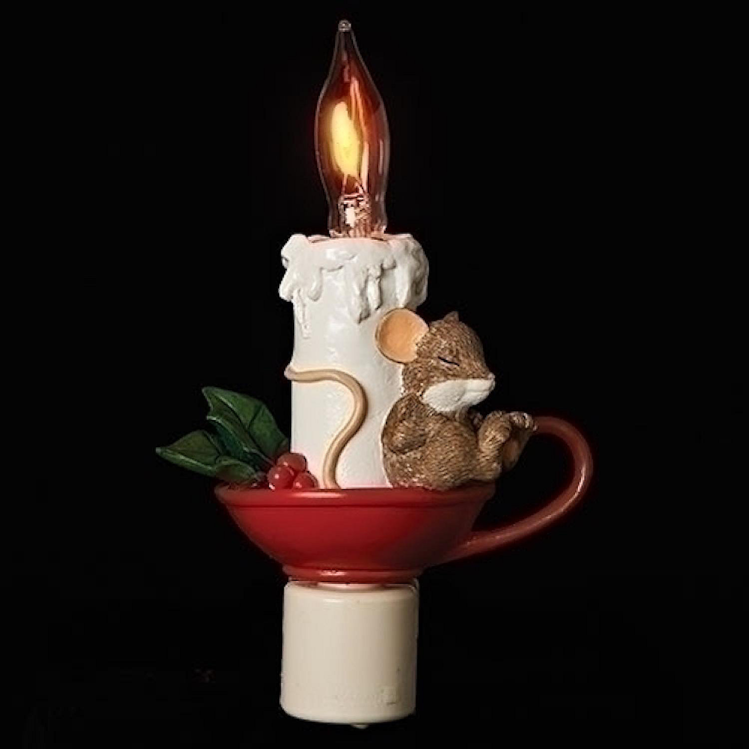 7 Inch Tall Sleeping Mouse Night Light Flicker Flame with Swivel Plug