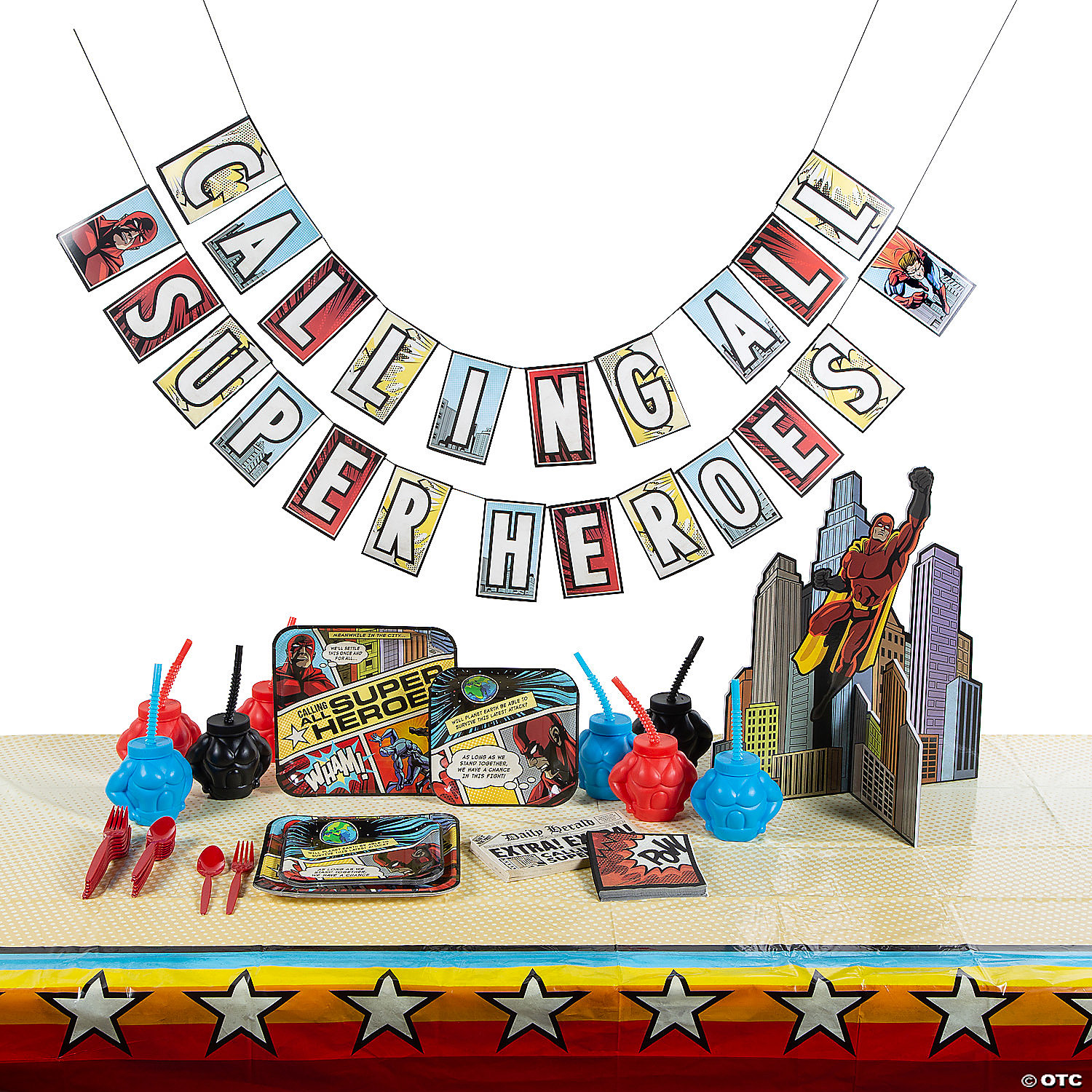 75 Pc. Comic Superhero Party Tableware Kit for 8 Guests