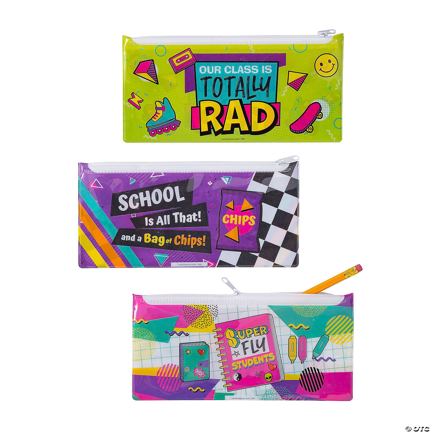 90s Theme Pencil Cases - 12 Pc - Discontinued