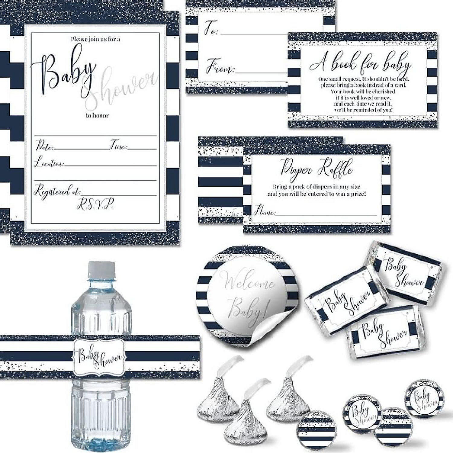 AmandaCreation Striped Navy & Silver Party Bundle 381pc. | Oriental Trading