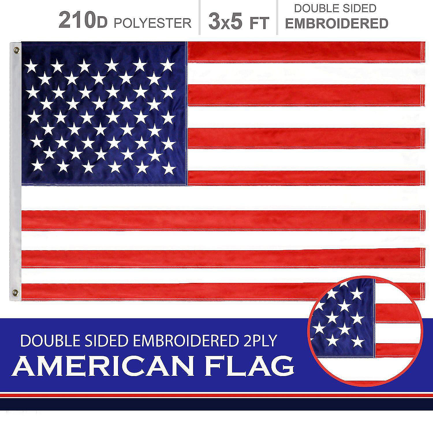 American Flag 210D Embroidered Polyester 3x5 Ft Double Sided | Oriental ...