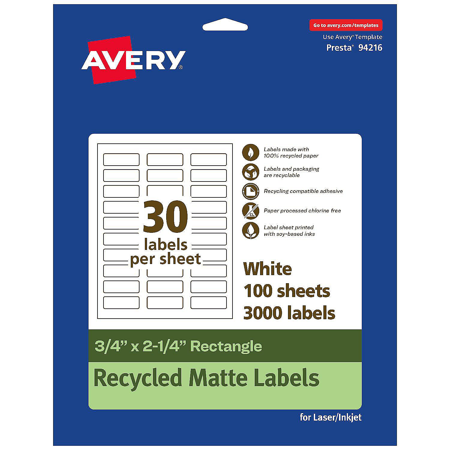 Avery EcoFriendly Rectangle Labels, 3/4" x 2-1/4", 3,000ct | Oriental ...