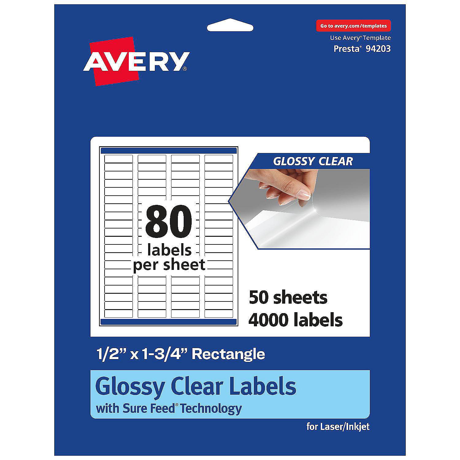 Avery Glossy Clear Rectangle Labels, .5" x 1.75", 4,000 Labels