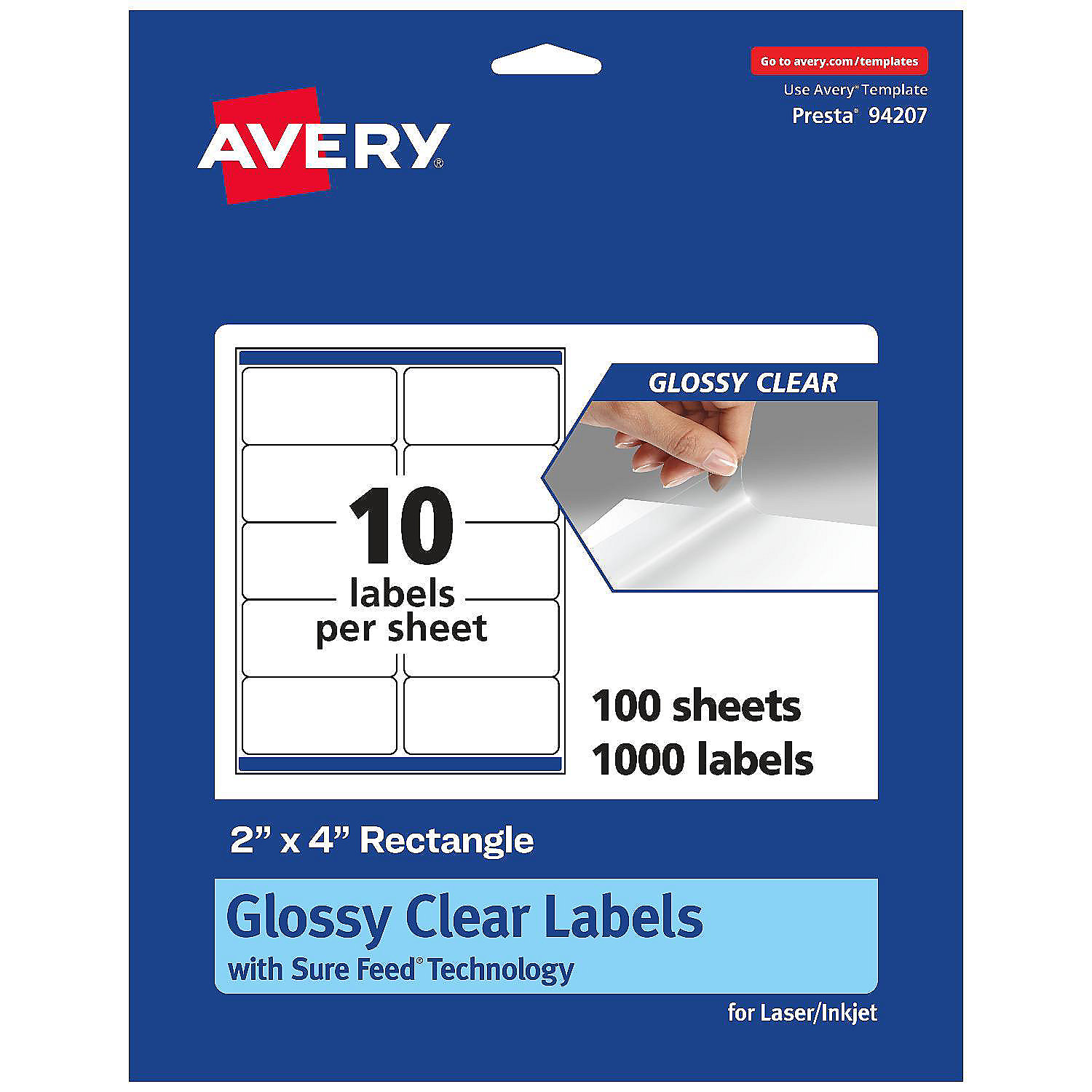 Avery Glossy Clear Rectangle Labels, 2" x 4", 1,000 Labels