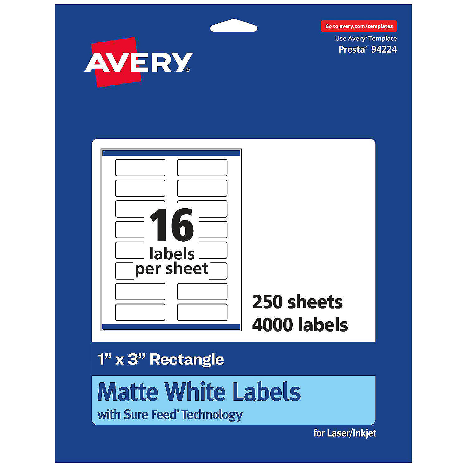 Avery Matte White Rectangle Labels, 1" x 3", 4,000 Labels