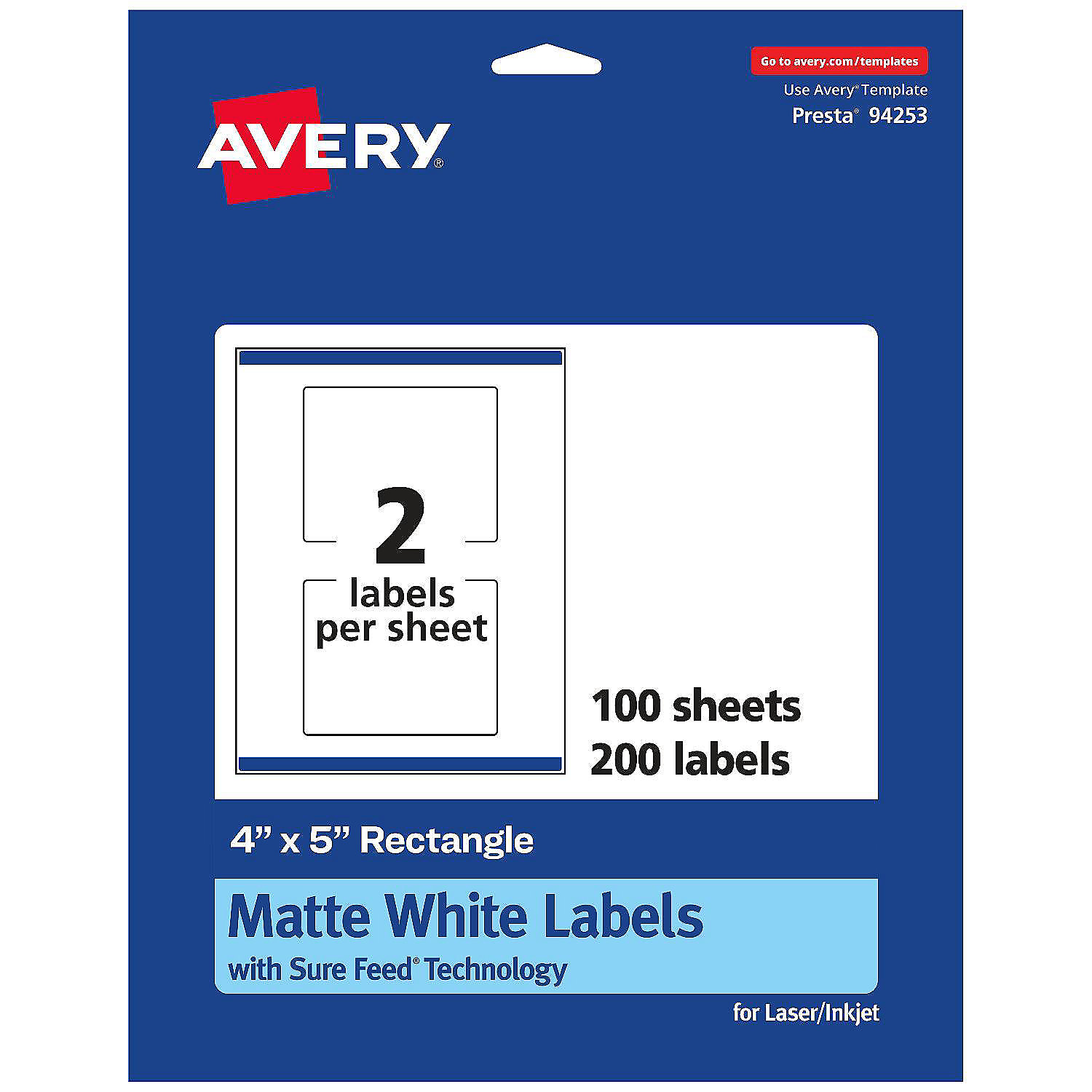 Avery Matte White Rectangle Labels, 4" x 5", 200 Labels | Oriental Trading