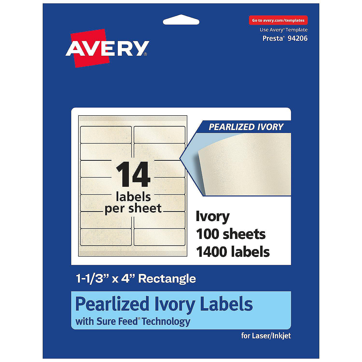 Avery Pearlized Ivory Rectangle Labels, 1-1/3" x 4", 1,400ct | Oriental ...