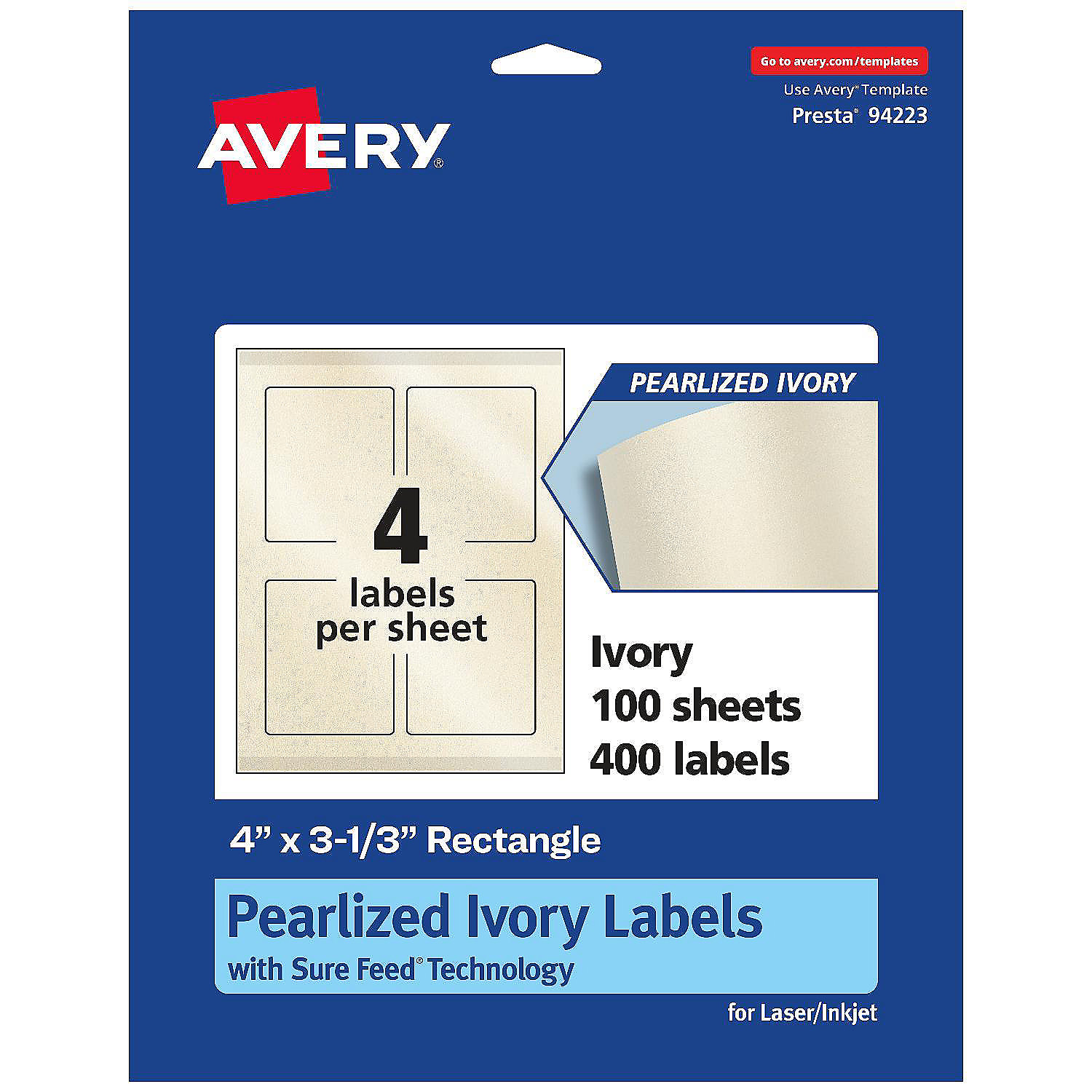 Avery Pearlized Ivory Rectangle Labels, 4" x 3-1/3", 400ct | Oriental ...