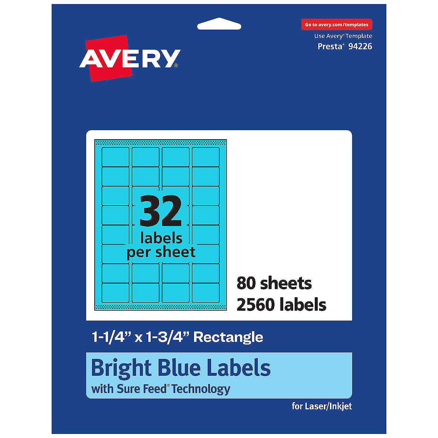 Avery Printable Rectangle Labels, Bright Blue, 1.25" x 1.75", 2,560ct ...