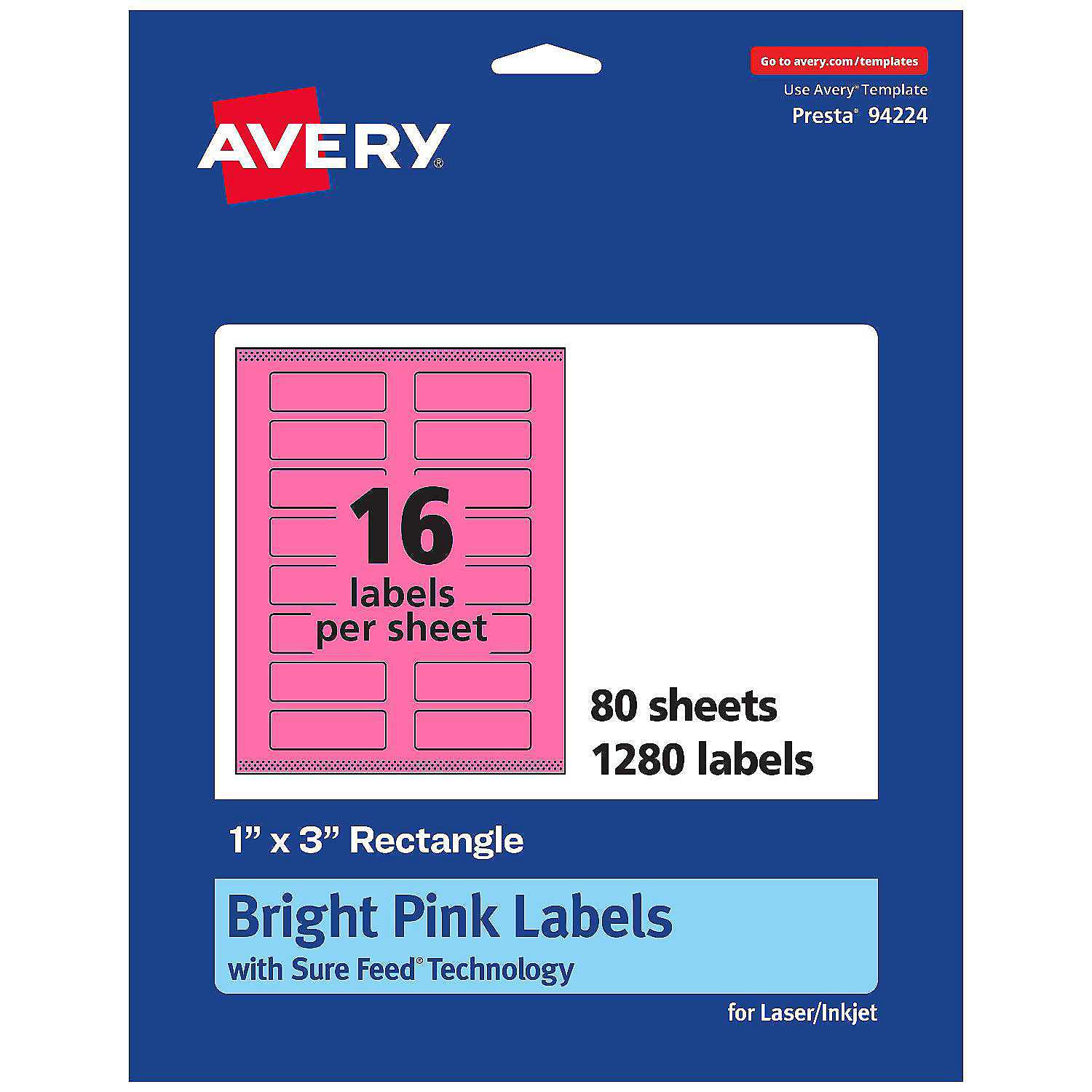Avery Printable Rectangle Labels, Bright Pink, 1" x 3", 1,280ct ...