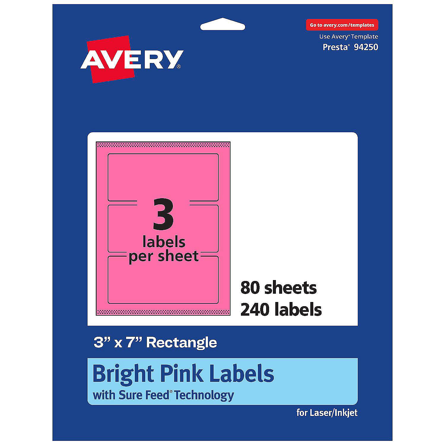 Avery Printable Rectangle Labels, Bright Pink, 3" x 7", 240ct ...