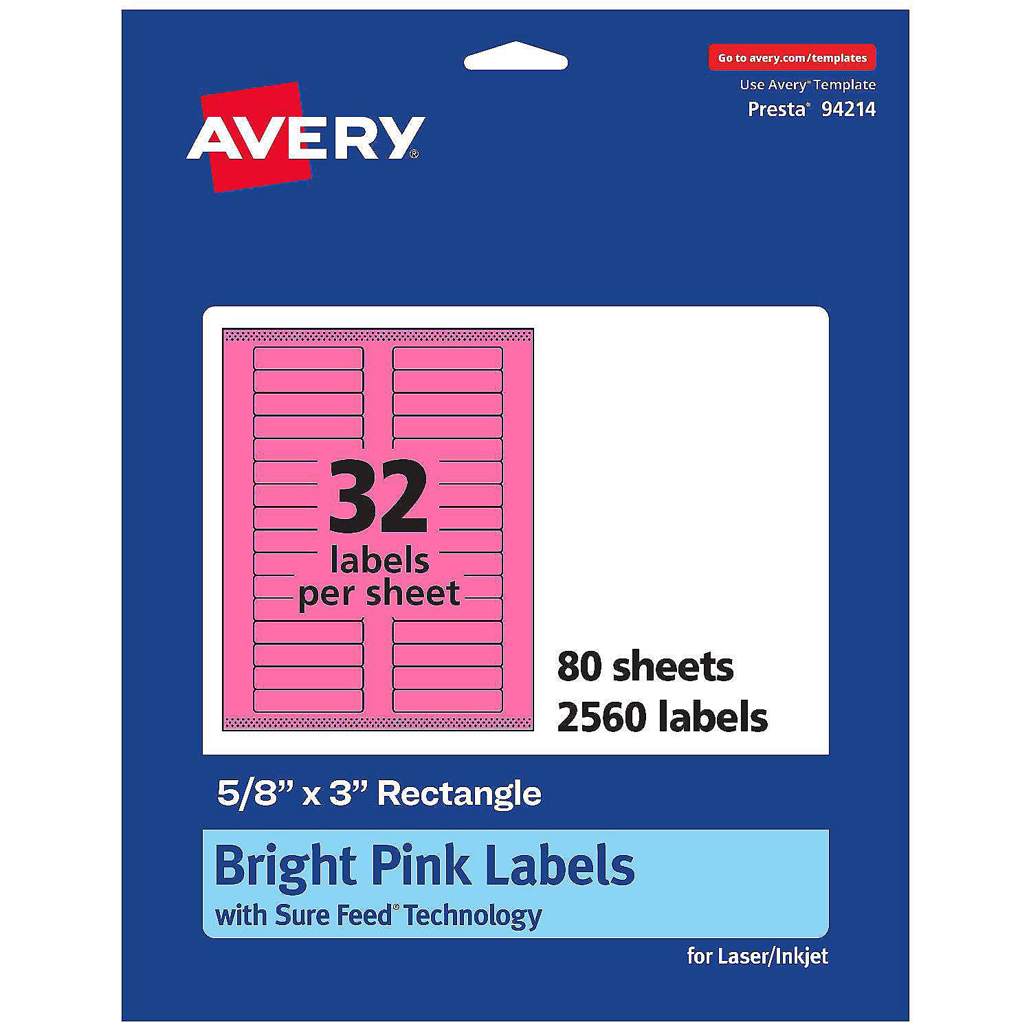 Avery Printable Rectangle Labels, Bright Pink, 5/8" x 3", 2,560ct ...