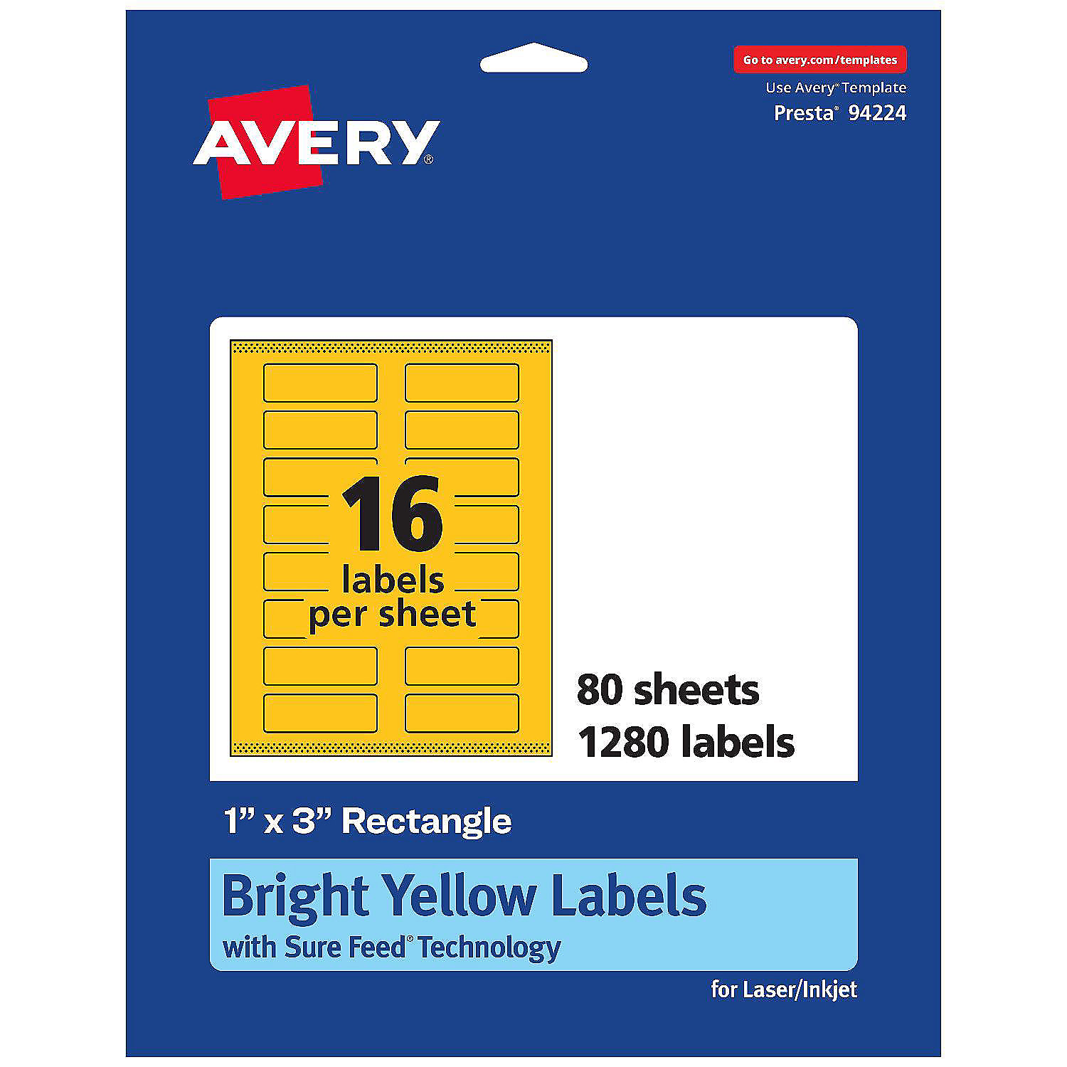 Avery Printable Rectangle Labels, Bright Yellow, 1" x 3", 1,280ct ...