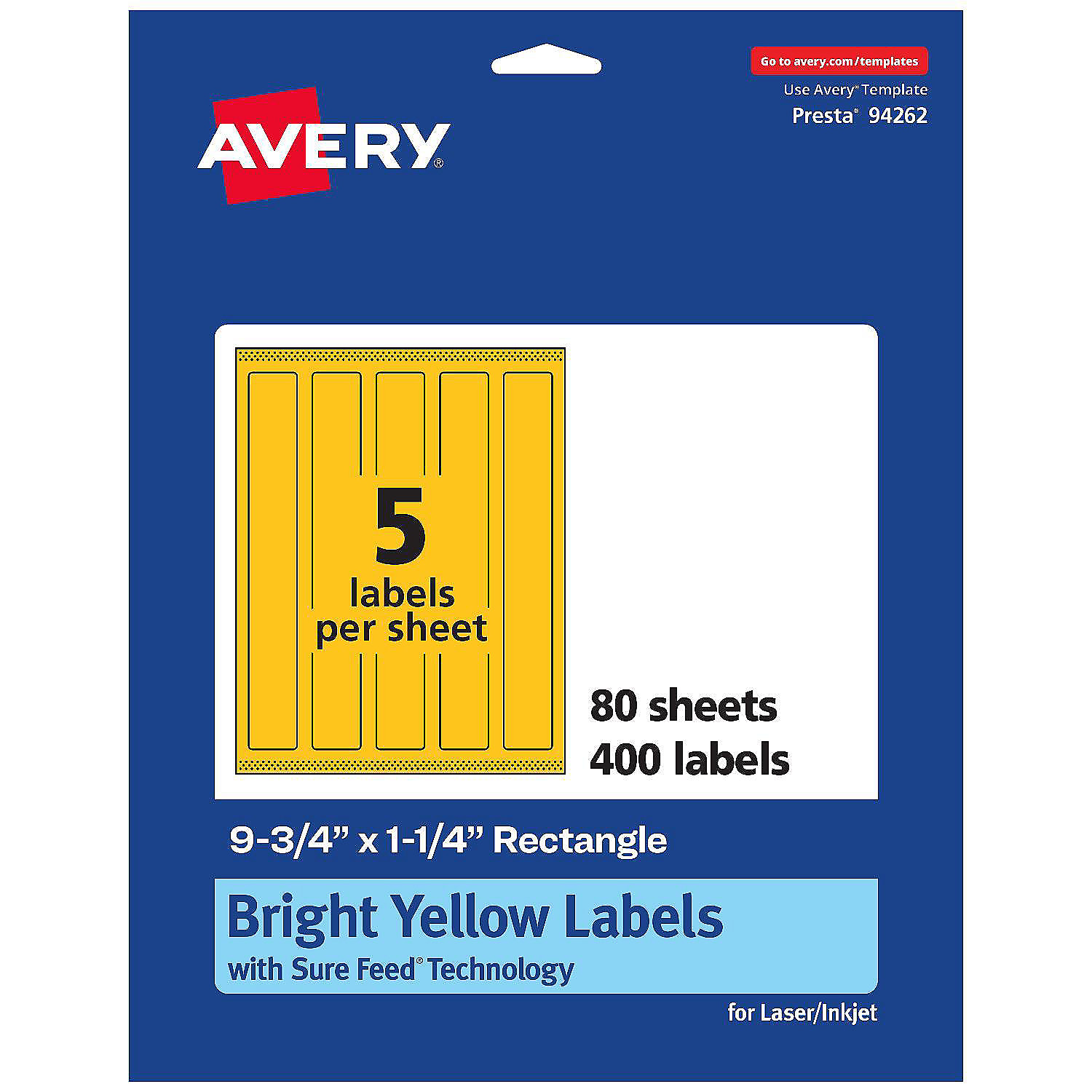 Avery Printable Rectangle Labels, Bright Yellow, 9.75" x 1.25", 400ct ...