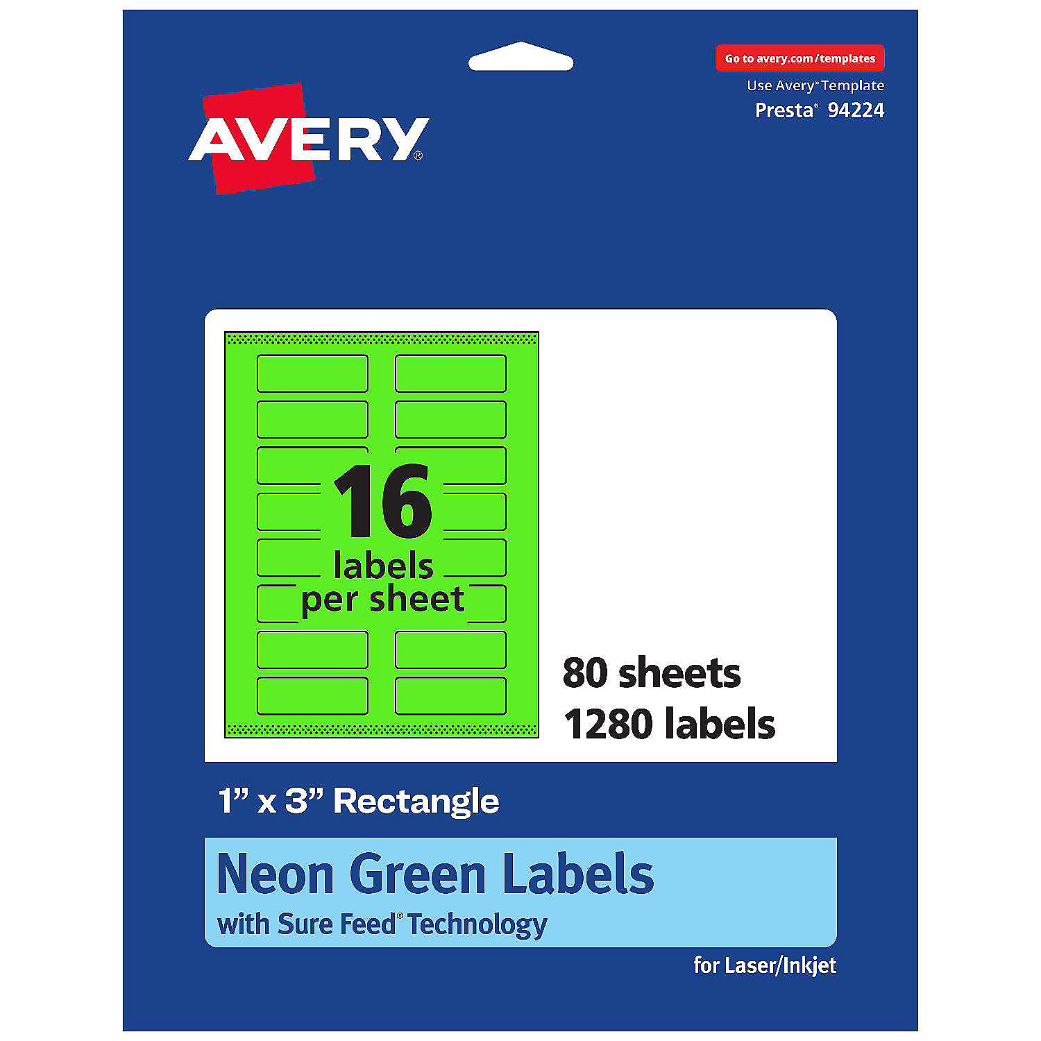 Avery Printable Rectangle Labels, Neon Green, 1" x 3", 1,280ct ...