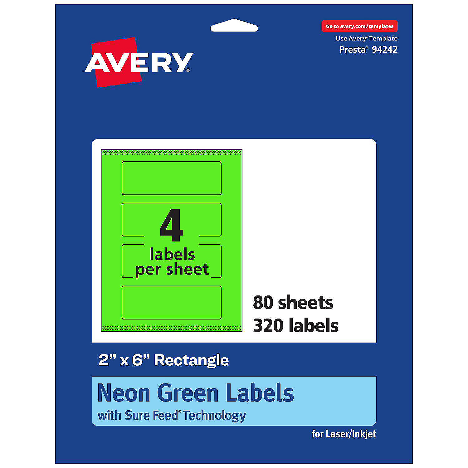 Avery Printable Rectangle Labels, Neon Green, 2" x 6", 320ct | Oriental ...