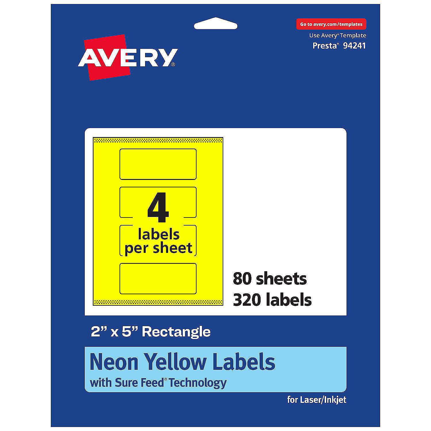 Avery Printable Rectangle Labels, Neon Yellow, 2" x 5", 320ct ...