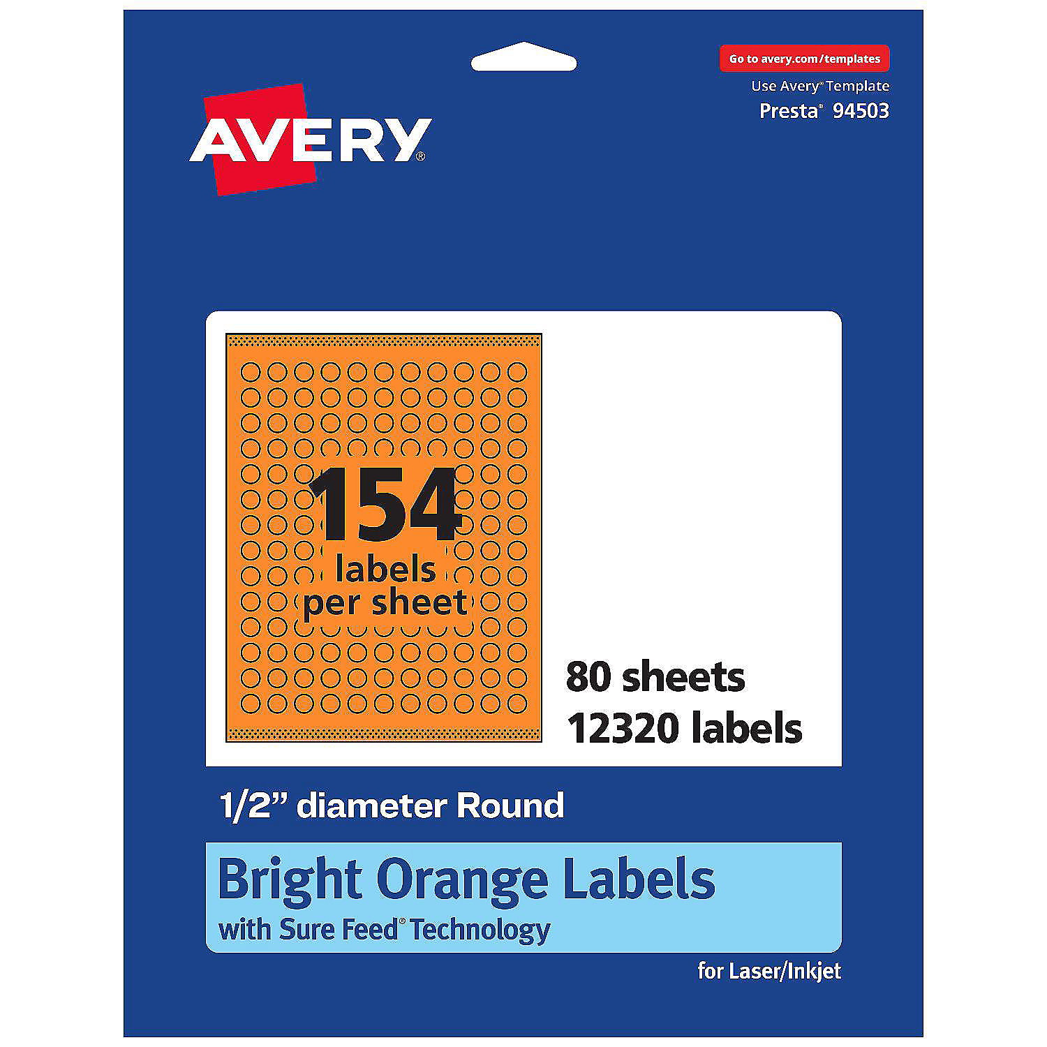 Avery Printable Round Labels, Bright Orange, 0.5" Diameter, 12,320ct ...