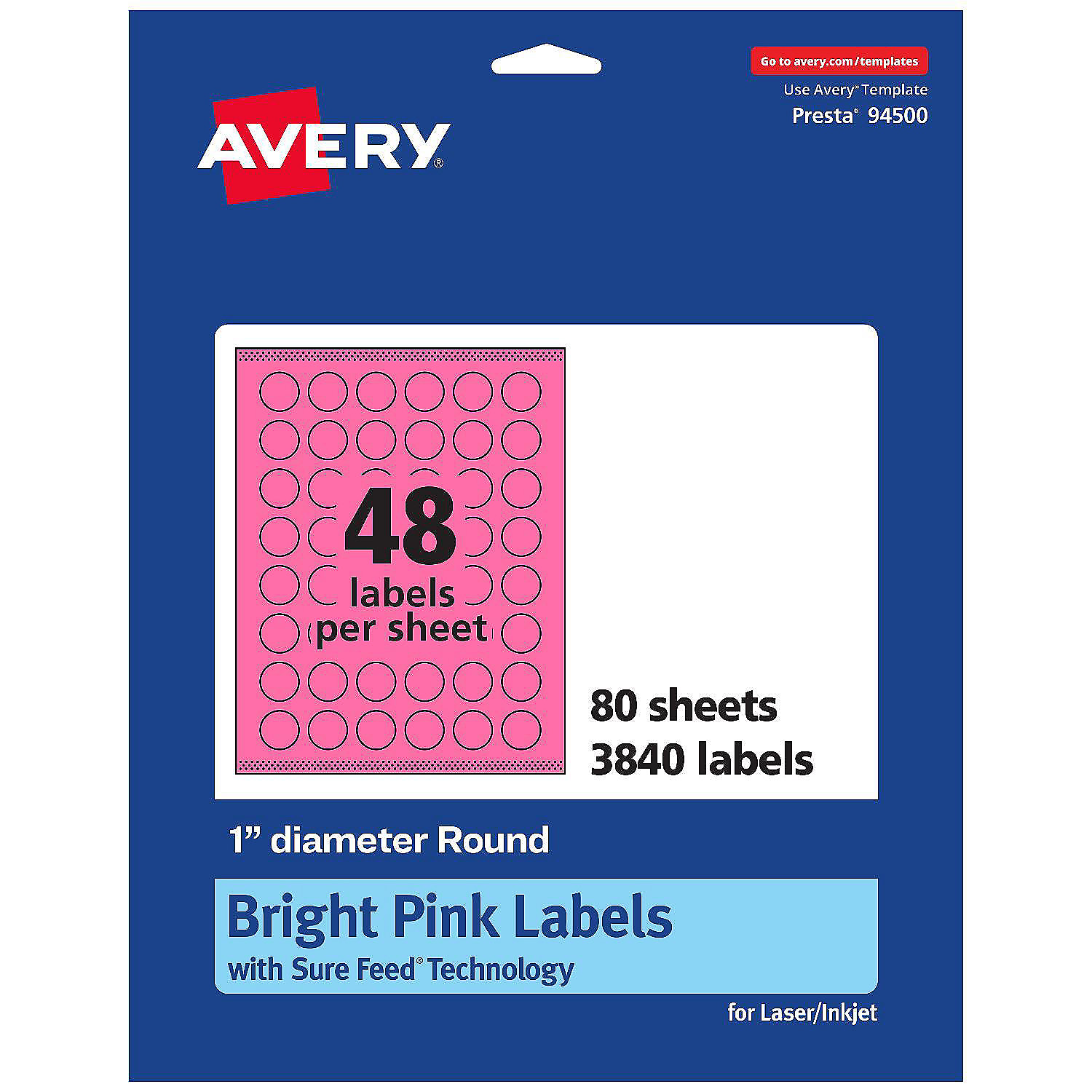 Avery Printable Round Labels, Bright Pink, 1" Diameter, 3,840ct ...