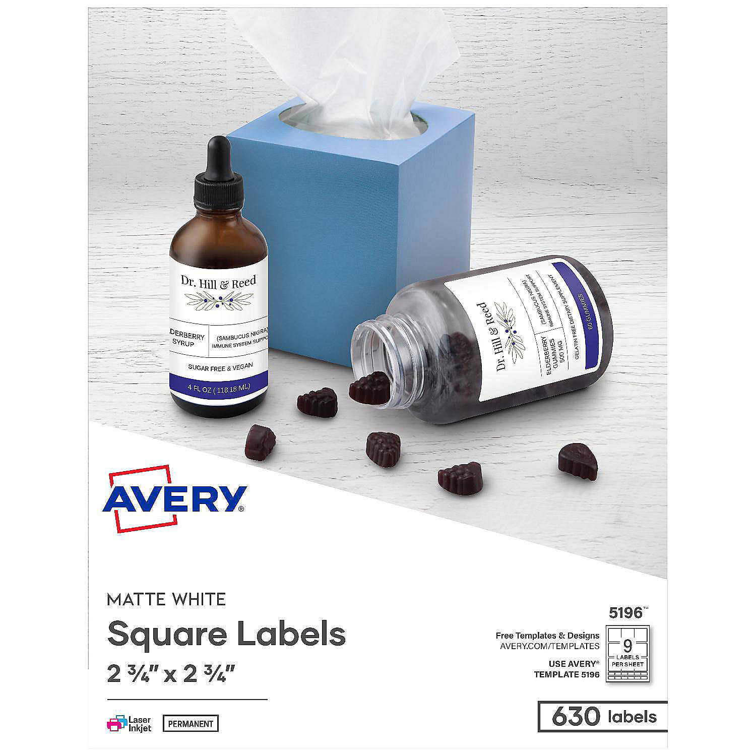 Avery Printable Square Labels, 2.75" x 2.75", White, 630ct (5196 ...