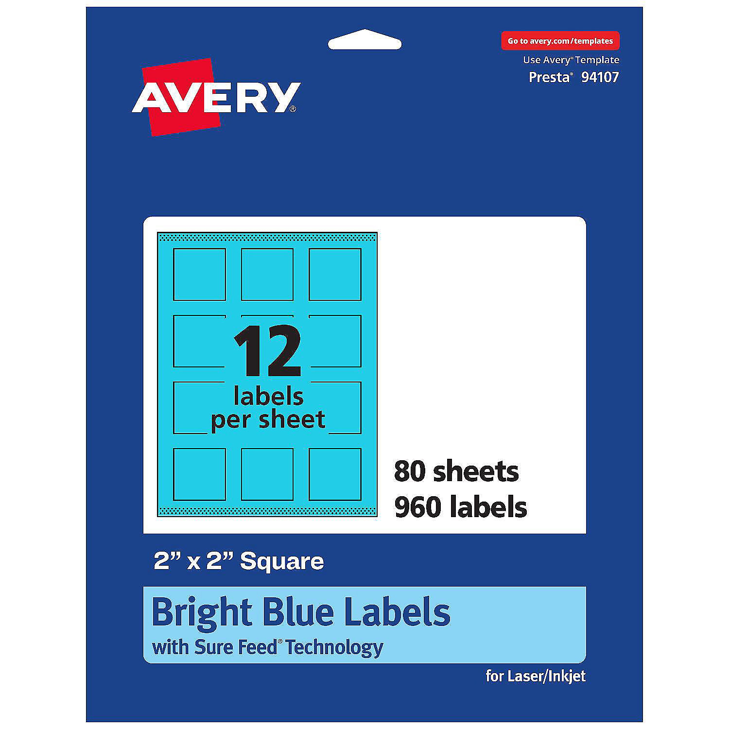 Avery Printable Square Labels, Bright Blue, 2" x 2", 960ct | Oriental ...