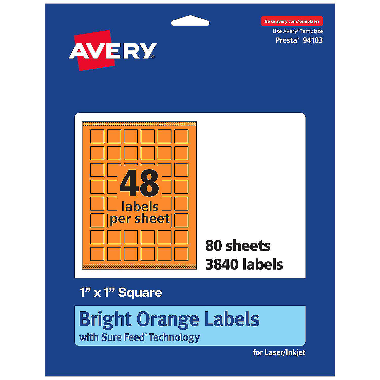Avery Printable Square Labels, Bright Orange, 1" x 1", 3,840ct ...