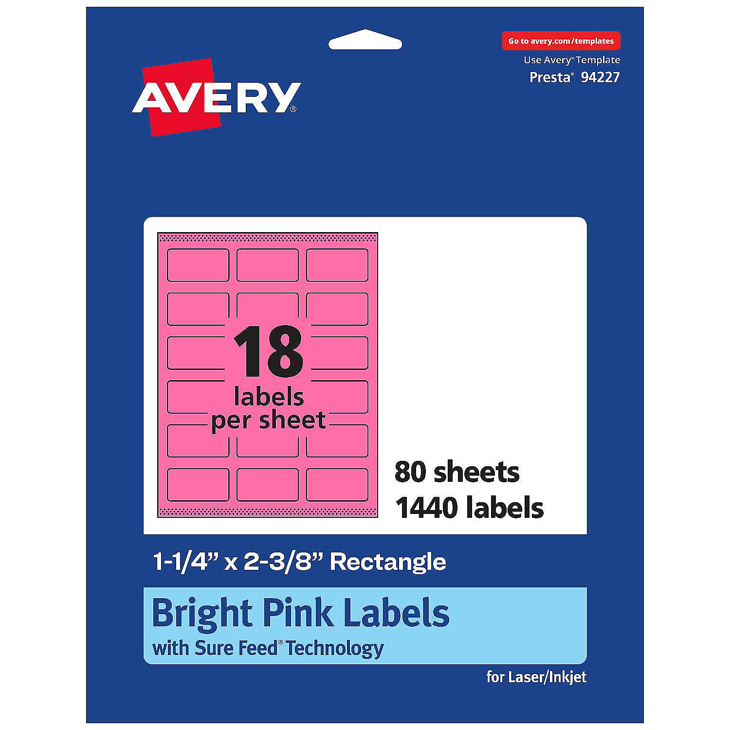 Avery Rectangle Labels, Bright Pink, 1-1/4" x 2-3/8", 1,440ct ...