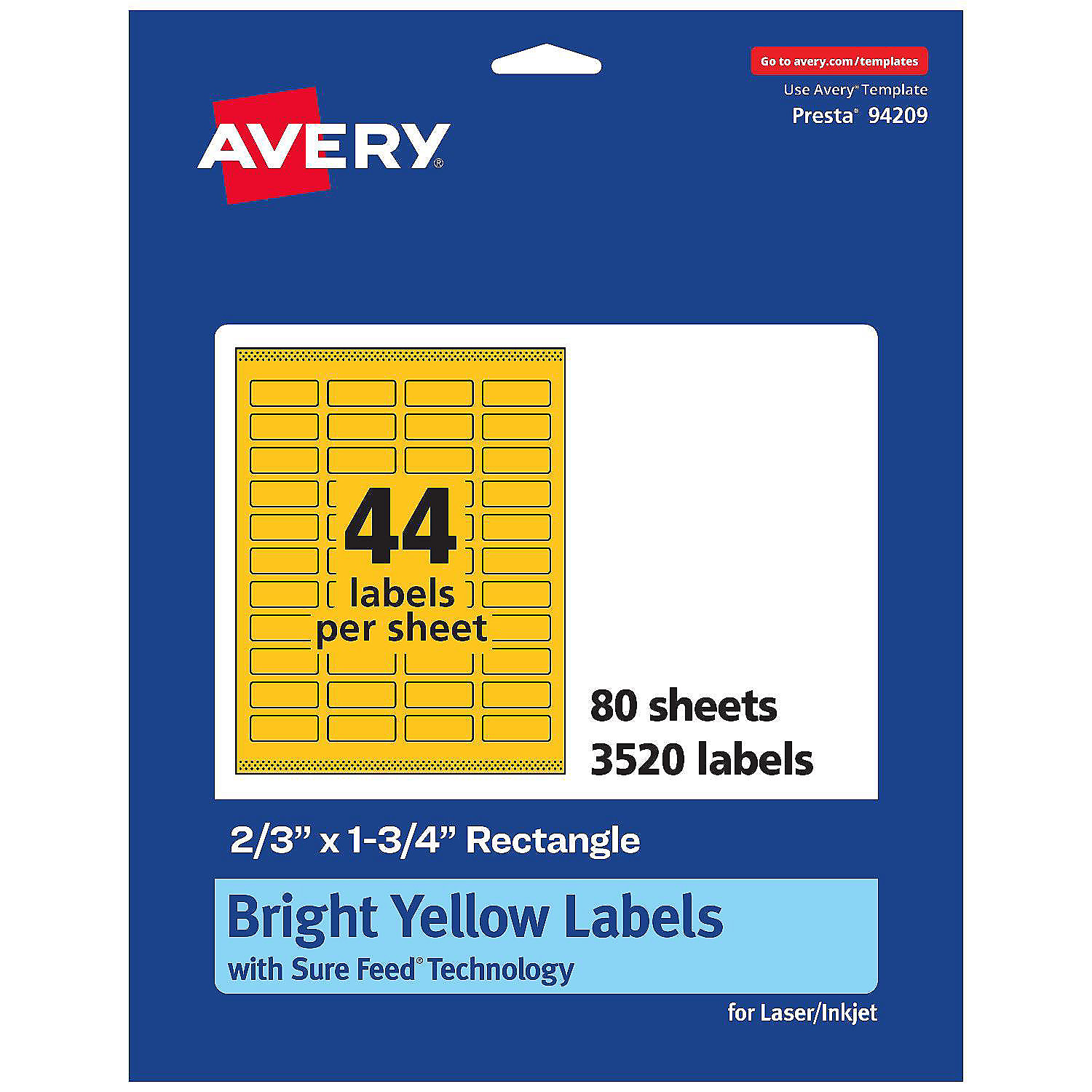 Avery Rectangle Labels, Bright Yellow, 2/3" x 1-3/4", 3,520ct ...