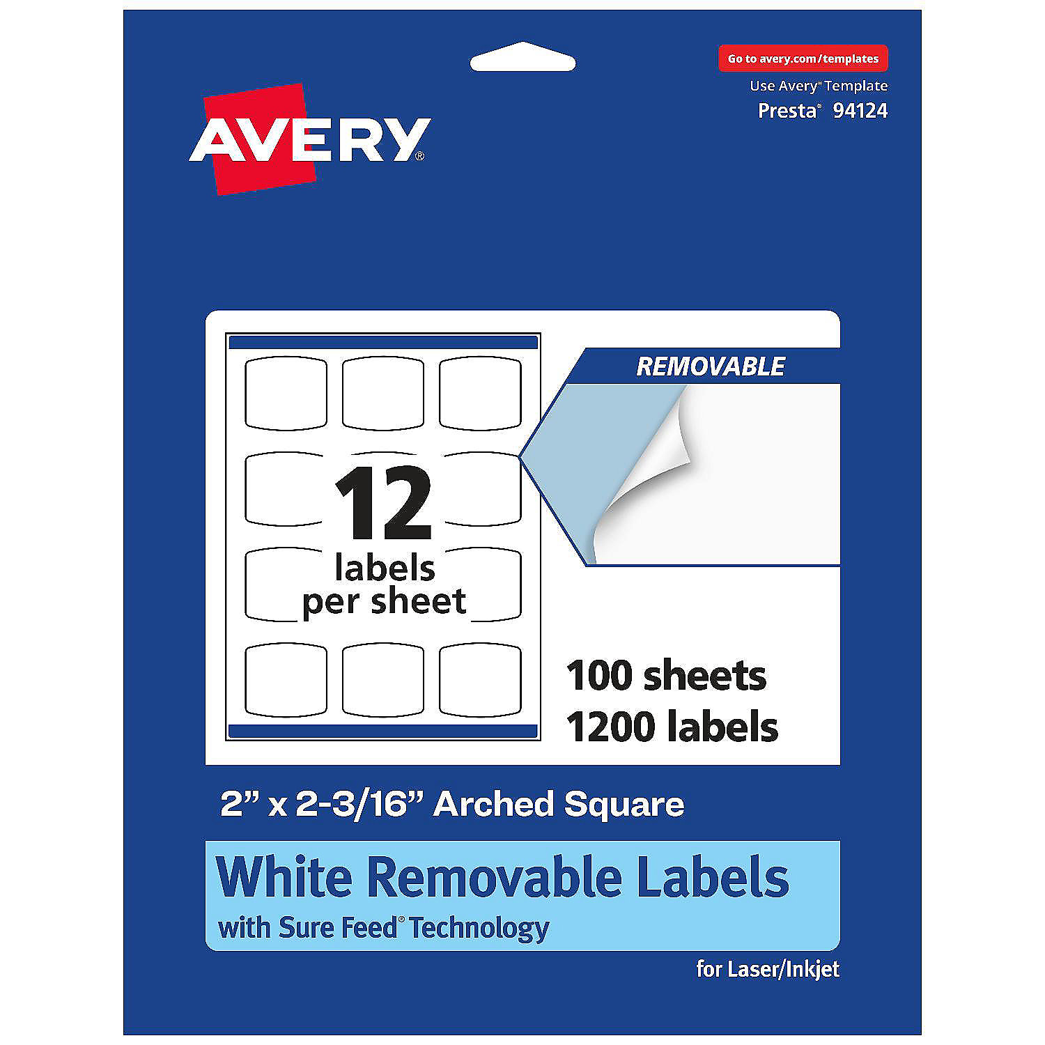 Avery Removable Arched Square Labels, 2" x 2-3/16", 1,200ct | Oriental ...