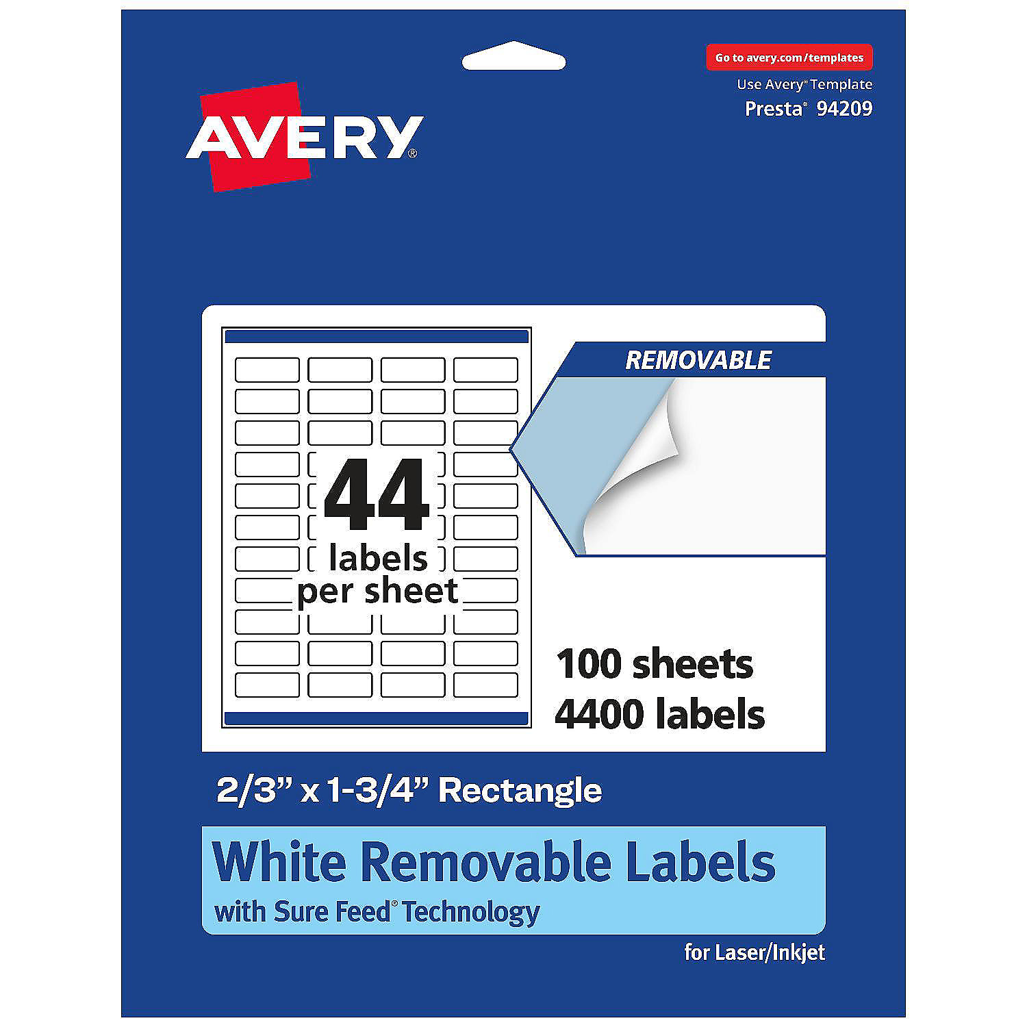 Avery Removable Rectangle Labels, 2/3" x 1-3/4", 4,400ct
