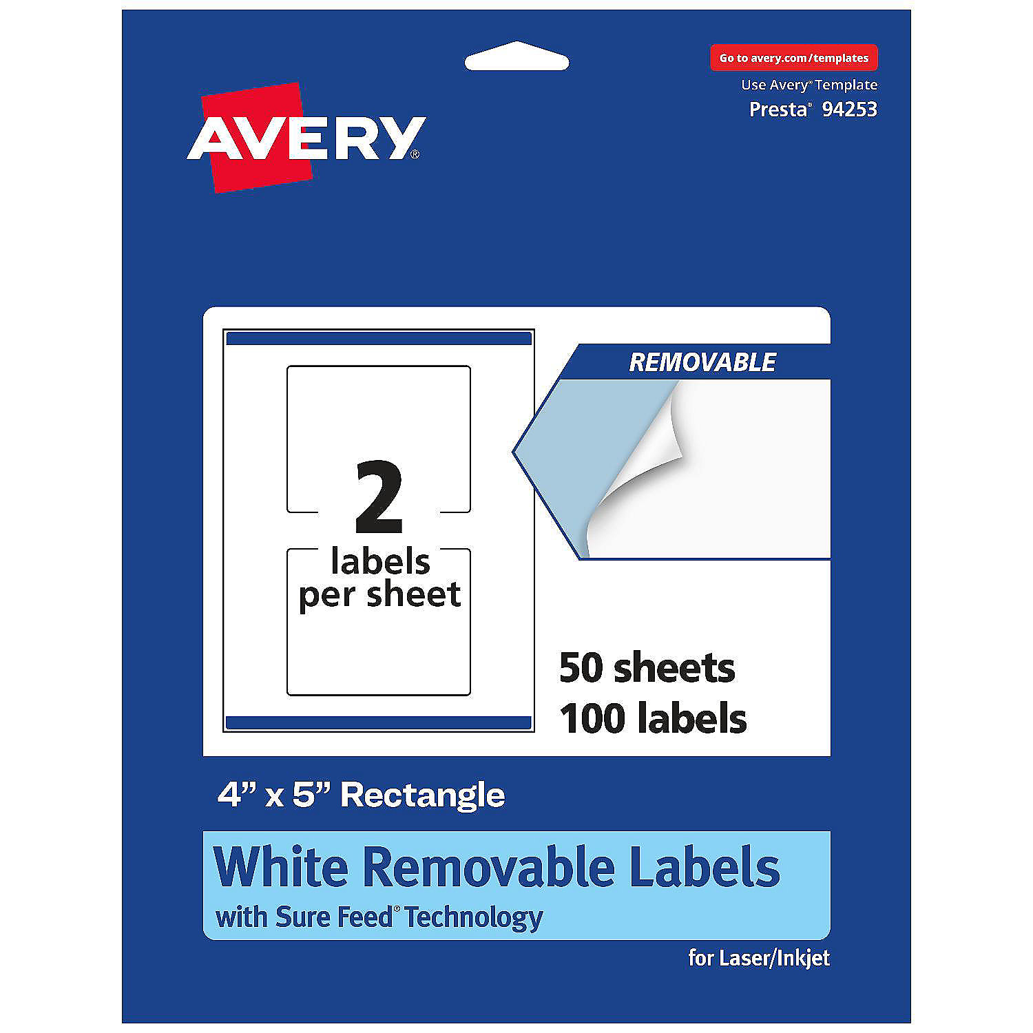 Avery Removable Rectangle Labels, 4" x 5", 100ct | Oriental Trading