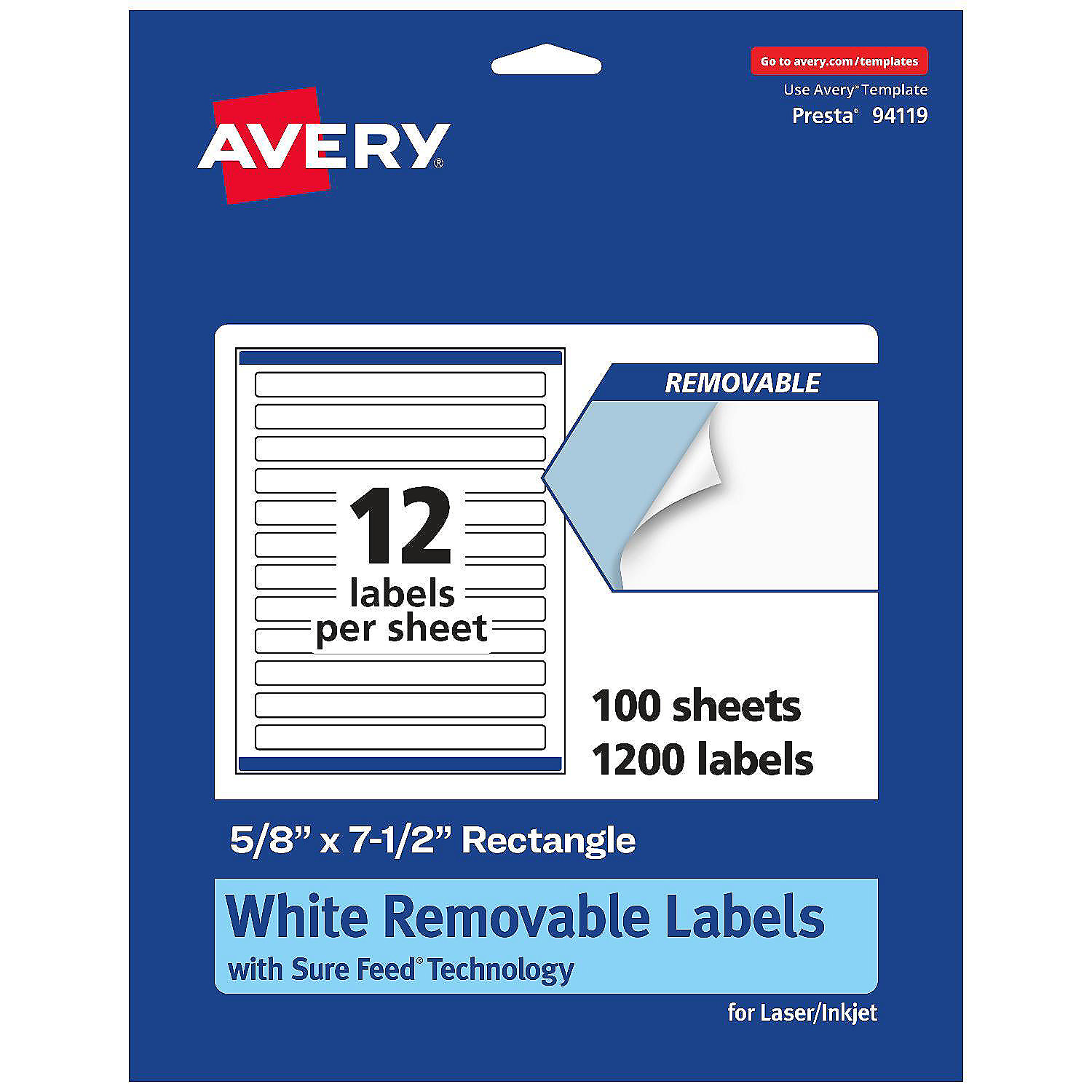 Avery Removable Rectangle Labels, 5/8" x 7-1/2", 1,200ct | Oriental Trading