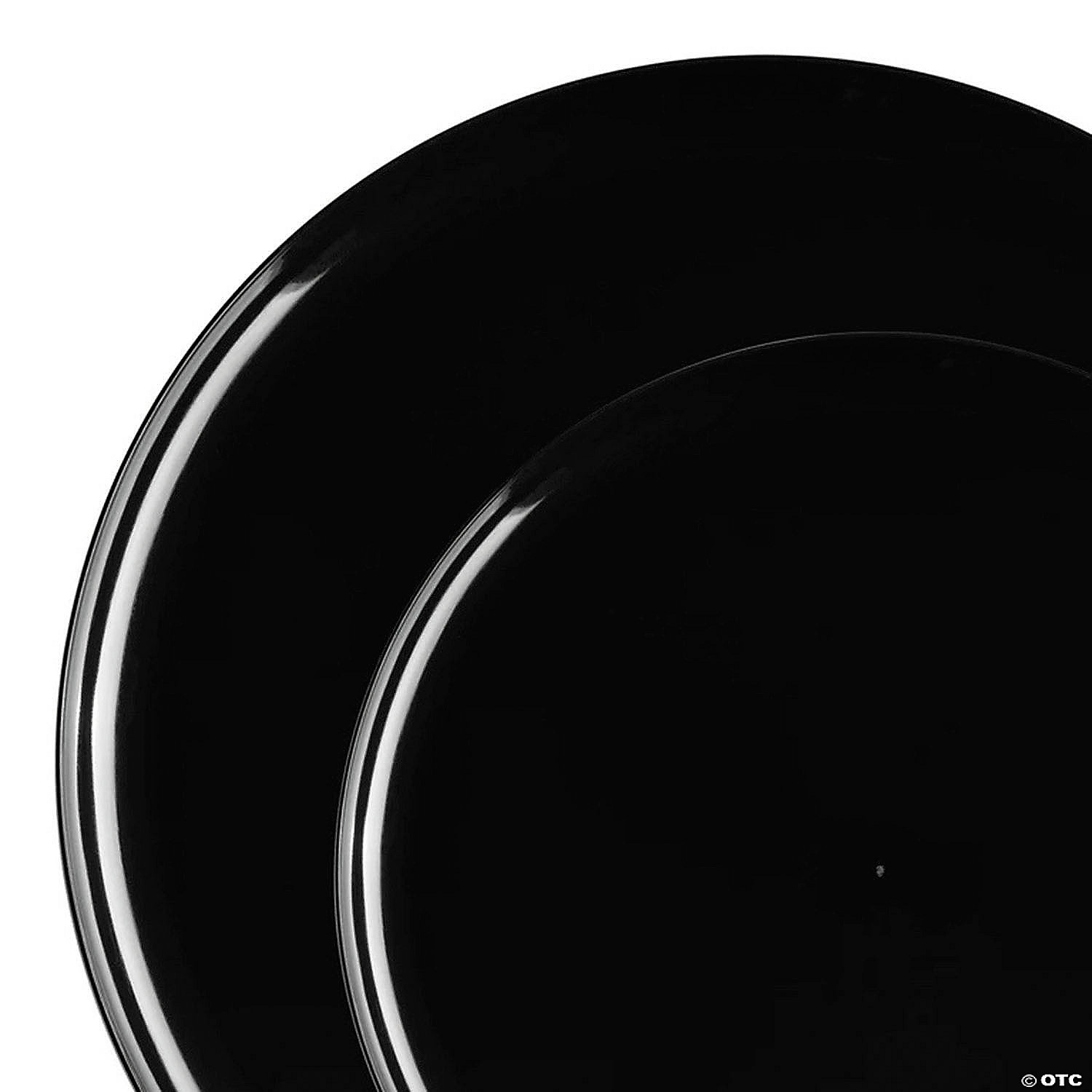 Black Flat Round Disposable Plastic Dinnerware Value Set - 20 Dinner ...