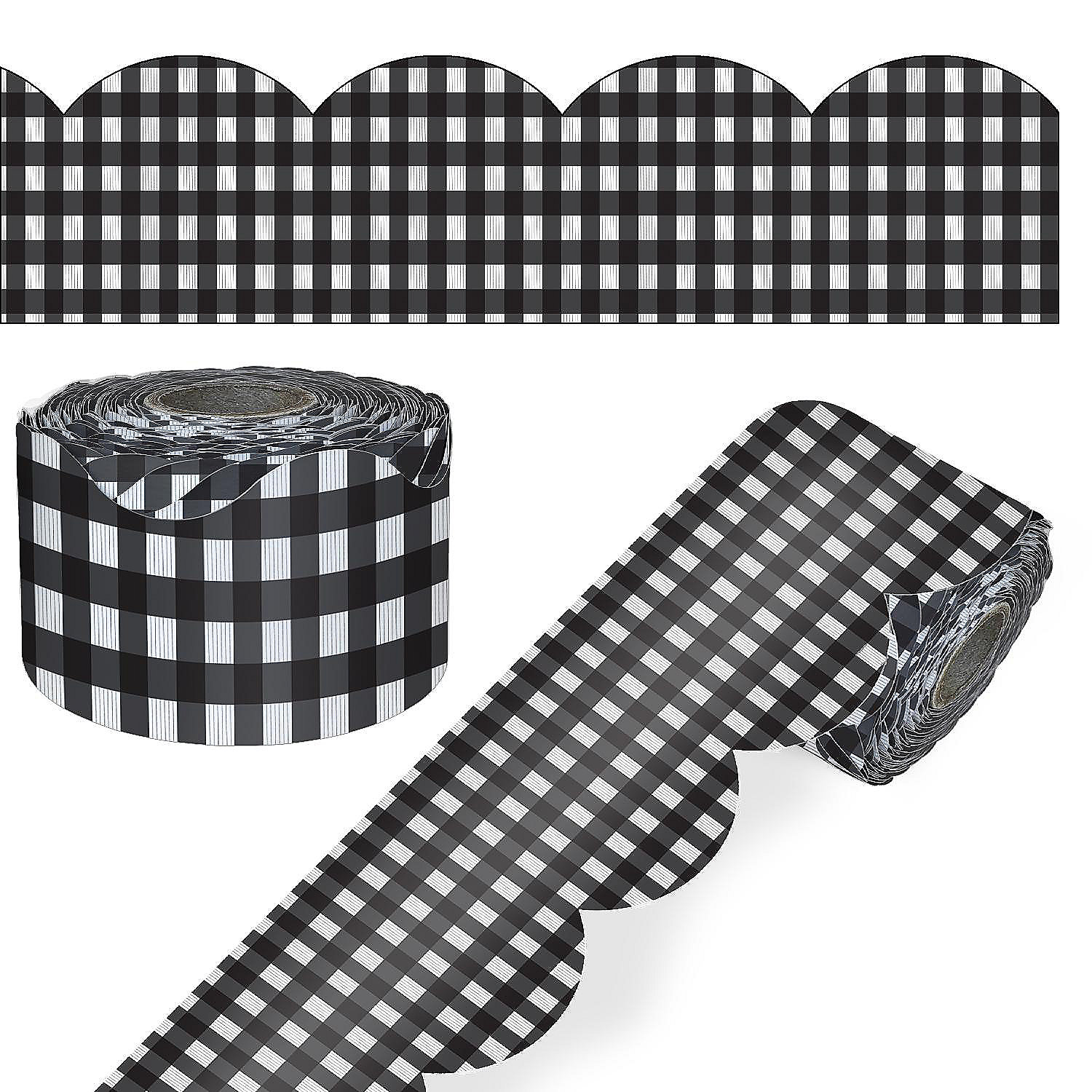Black Gingham Rolled Scalloped Bulletin Board Borders | Oriental Trading