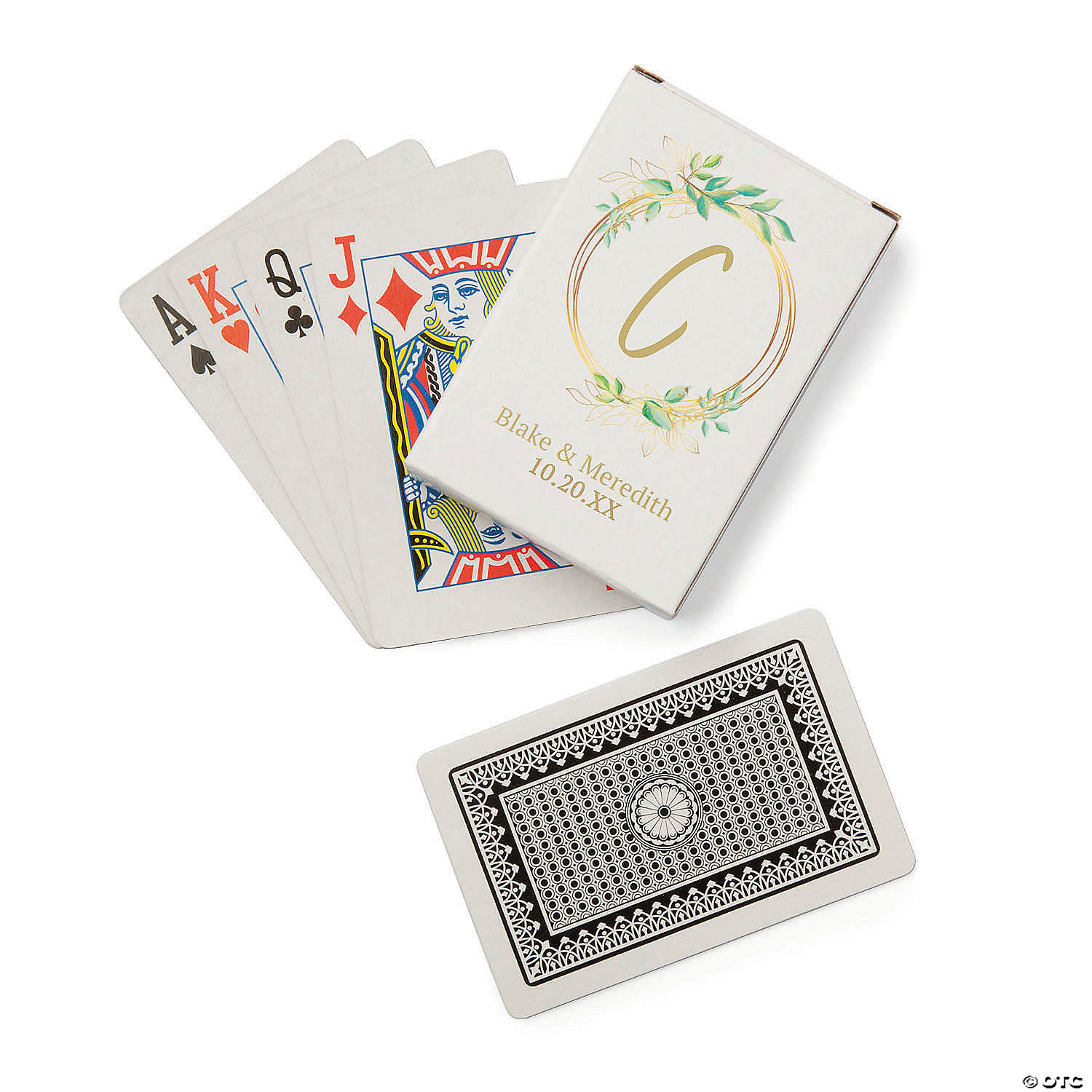 Botanical Monogram Playing Cards with Personalized Box - 12 Pc.