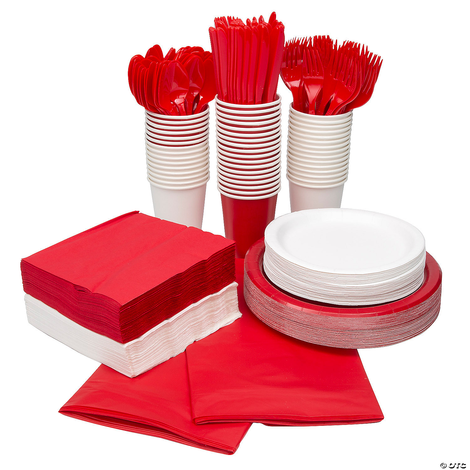 Bulk 396 Pc. Red & White Disposable Tableware Kit for 48 Guests