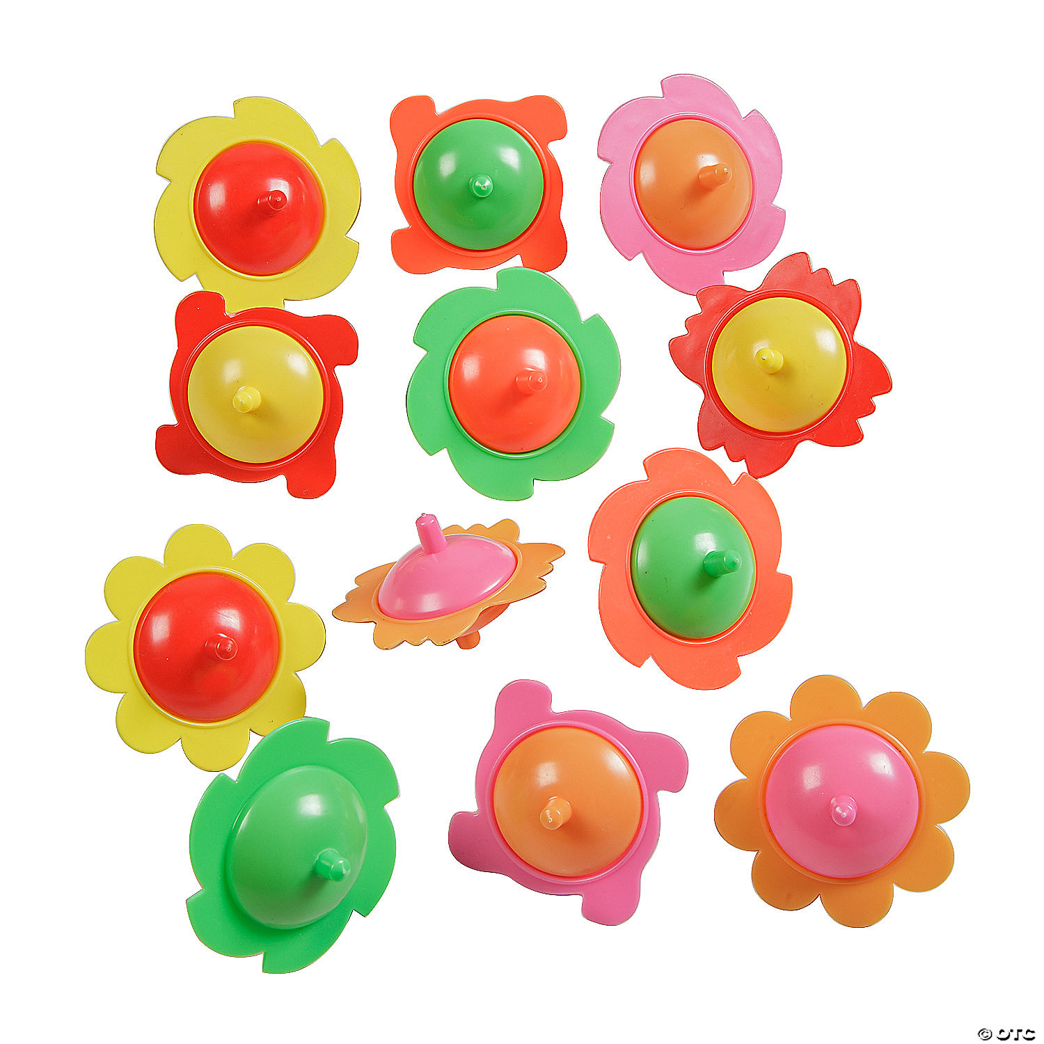 Bulk Mini Two-Tone Flower Plastic Spin Tops
