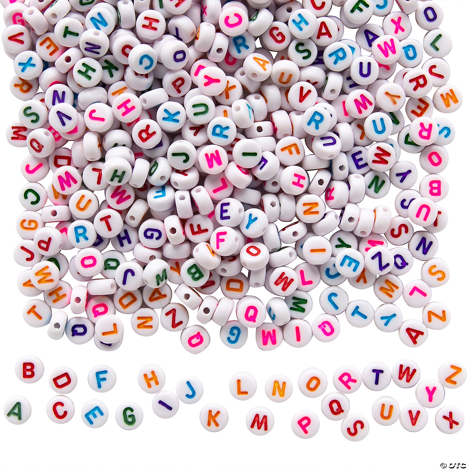 Bulk White Round Multicolor Alphabet Plastic Beads