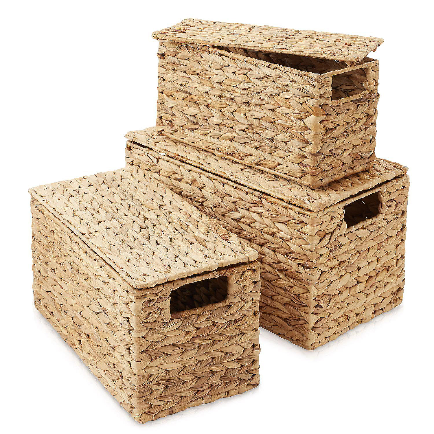 Casafield 3 Hyacinth Storage Baskets with Lids, Natural - Small Medium ...