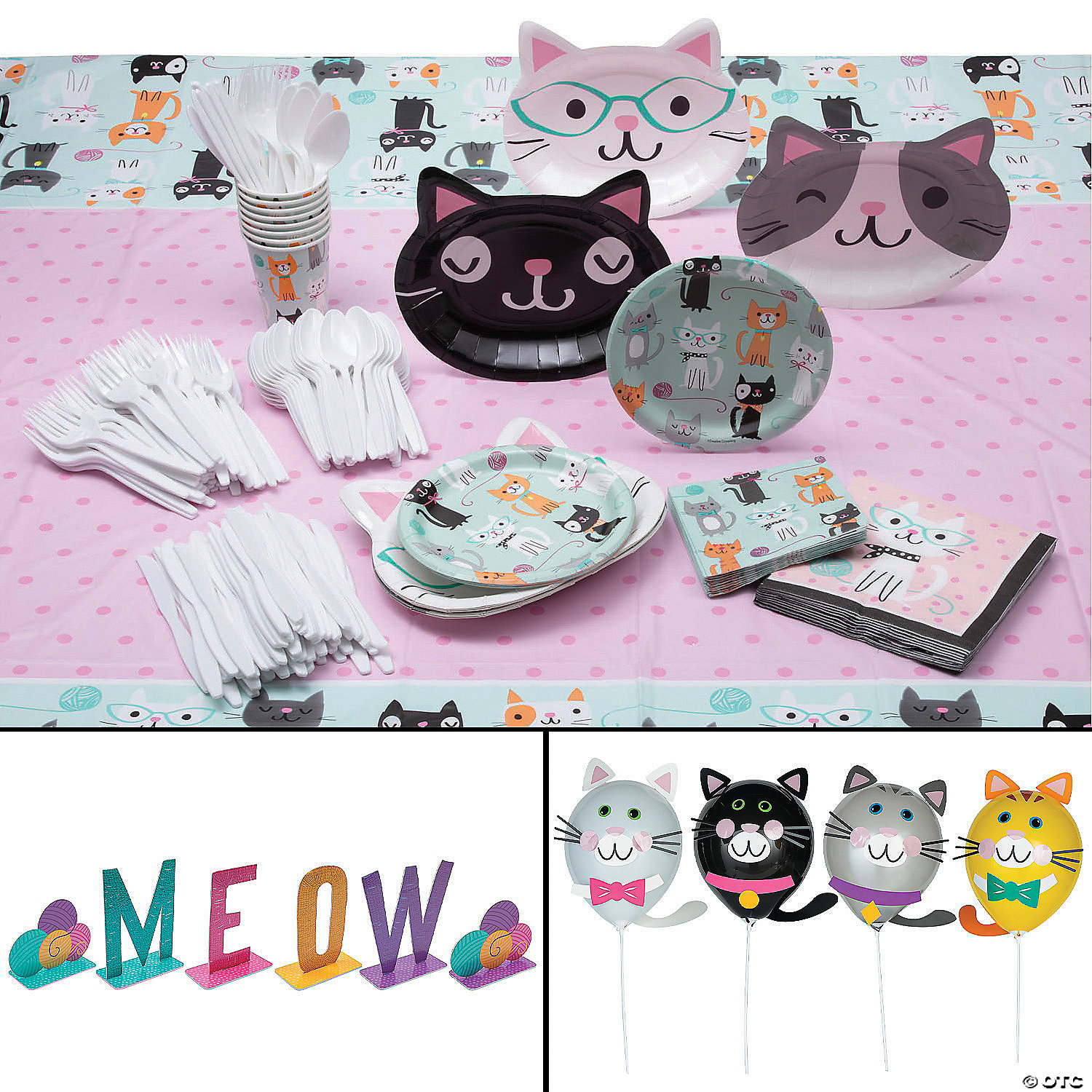 Cat Party Deluxe Tableware Kit for 8 Guests