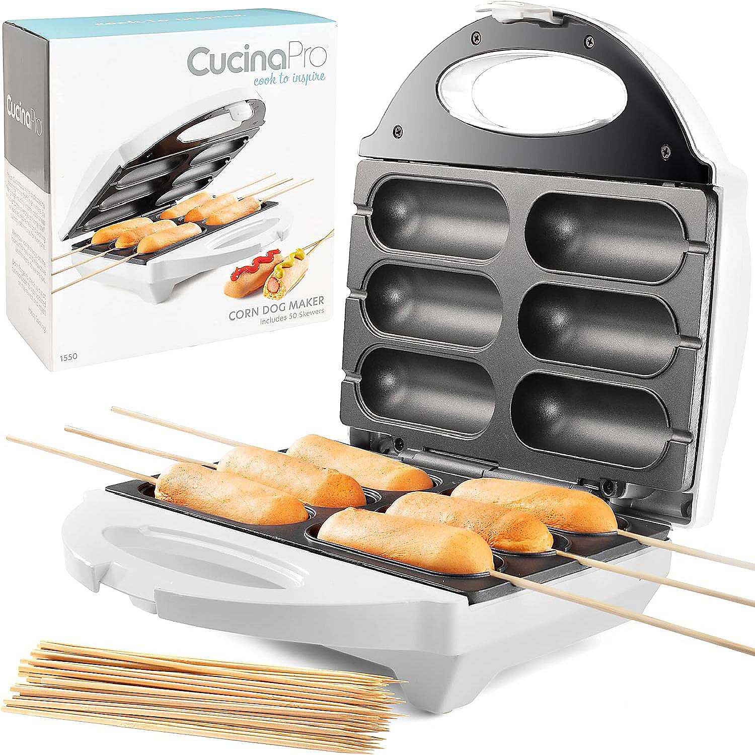 Corn Dog Maker - Perfect Hot Dogs on a Stick, Cheese Sticks, Cake Pops, and More - Includes 50 ...